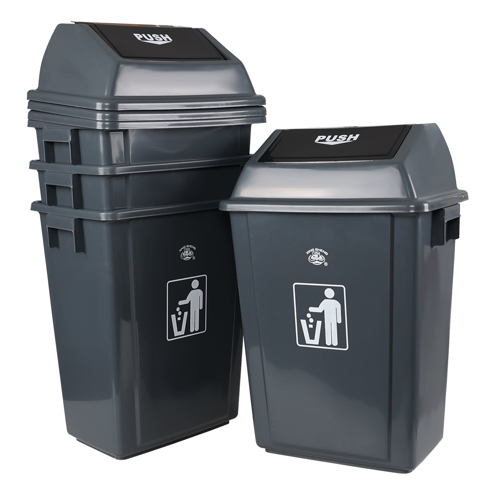 CadineUS 13 Gallon Plastic Garbage Cans with Swing Lid, Grey Plastic ...