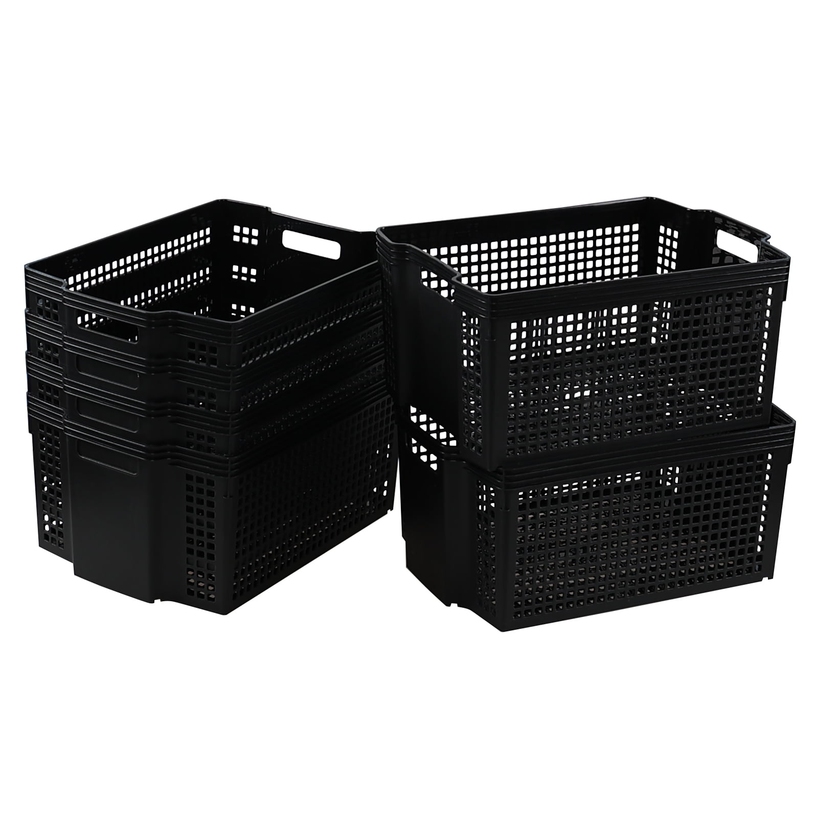CadineUS 6-Pack Plastic Stackable Baskets with Handles, Rectangle ...