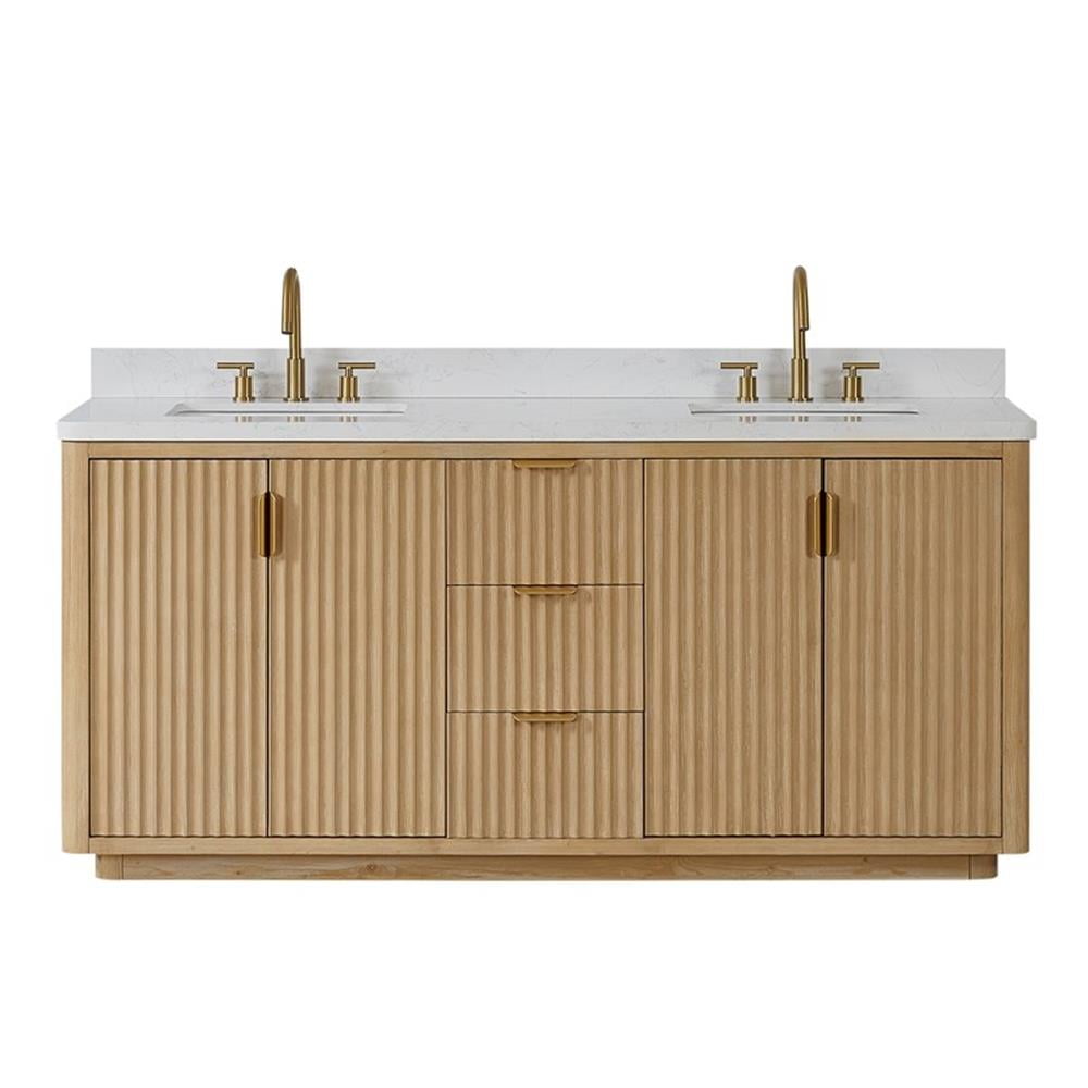 Cadiz 72" Double Bathroom Vanity in Washed Ash Grey w/Lightning White ...