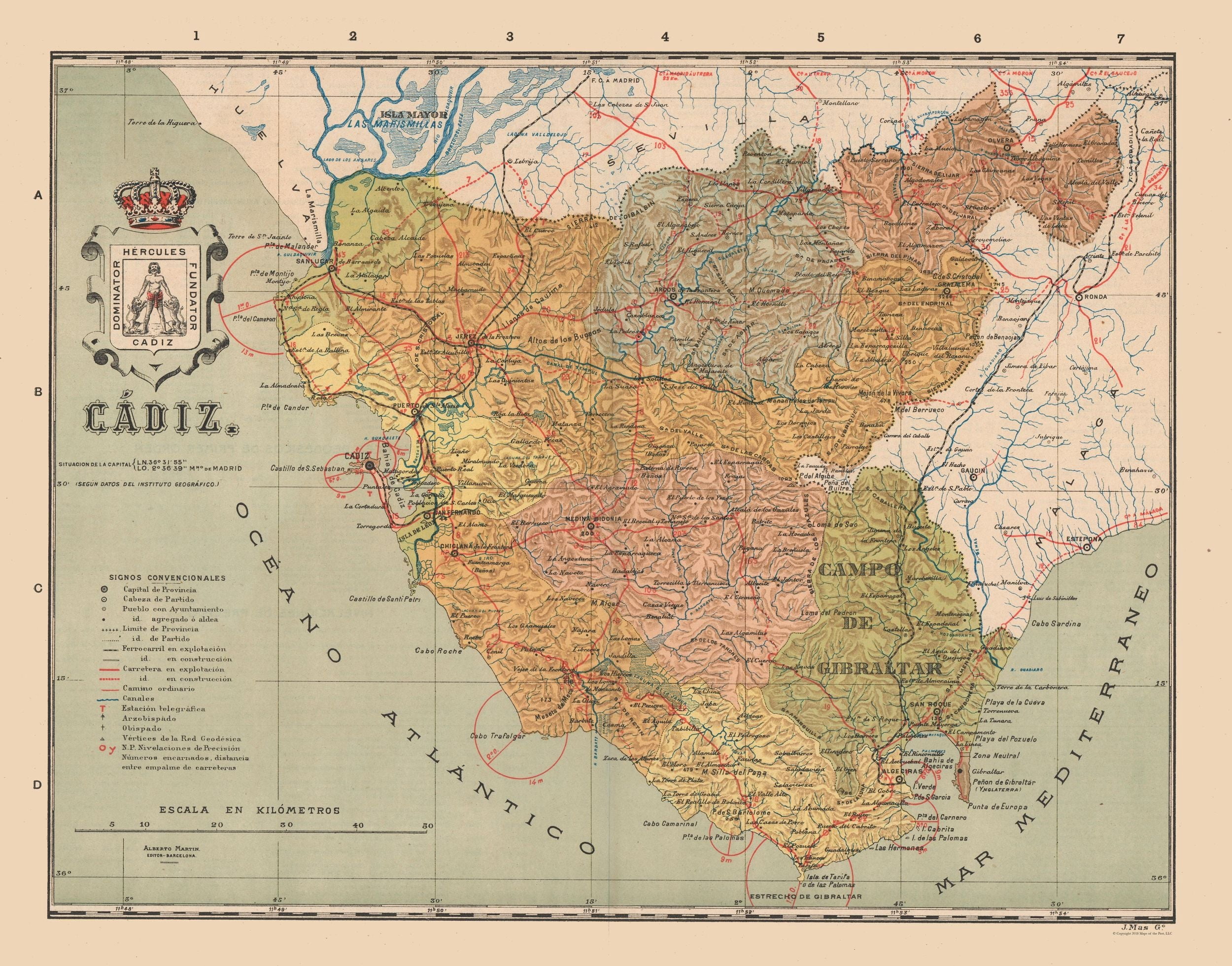 Historic Map - Cadiz Spain - Martin 1911 - 29.32 x 23 - Vintage Wall ...