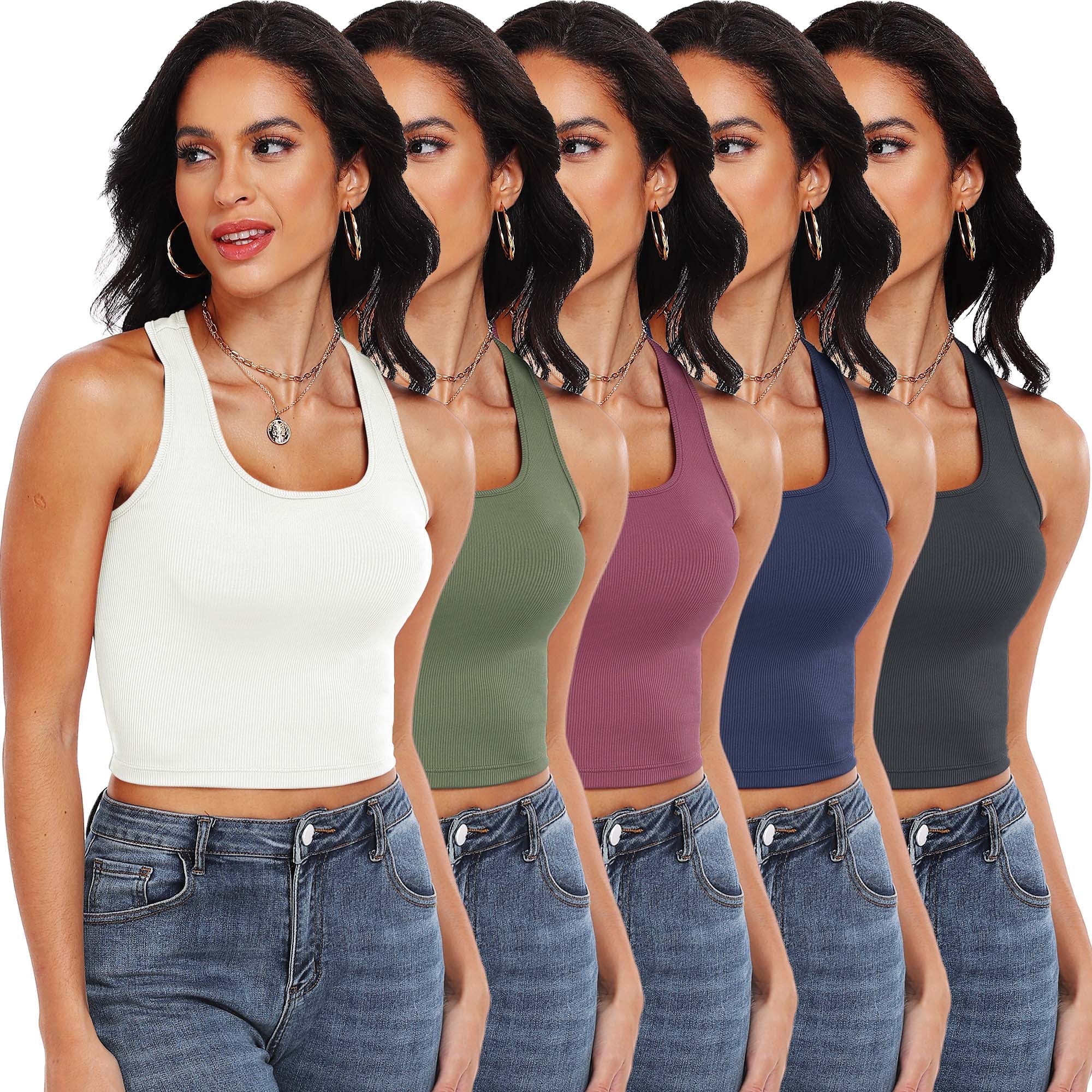 Cadmus 5 Pack Ribbed Moisture-Wicking Crop Tank Tops for Women ...