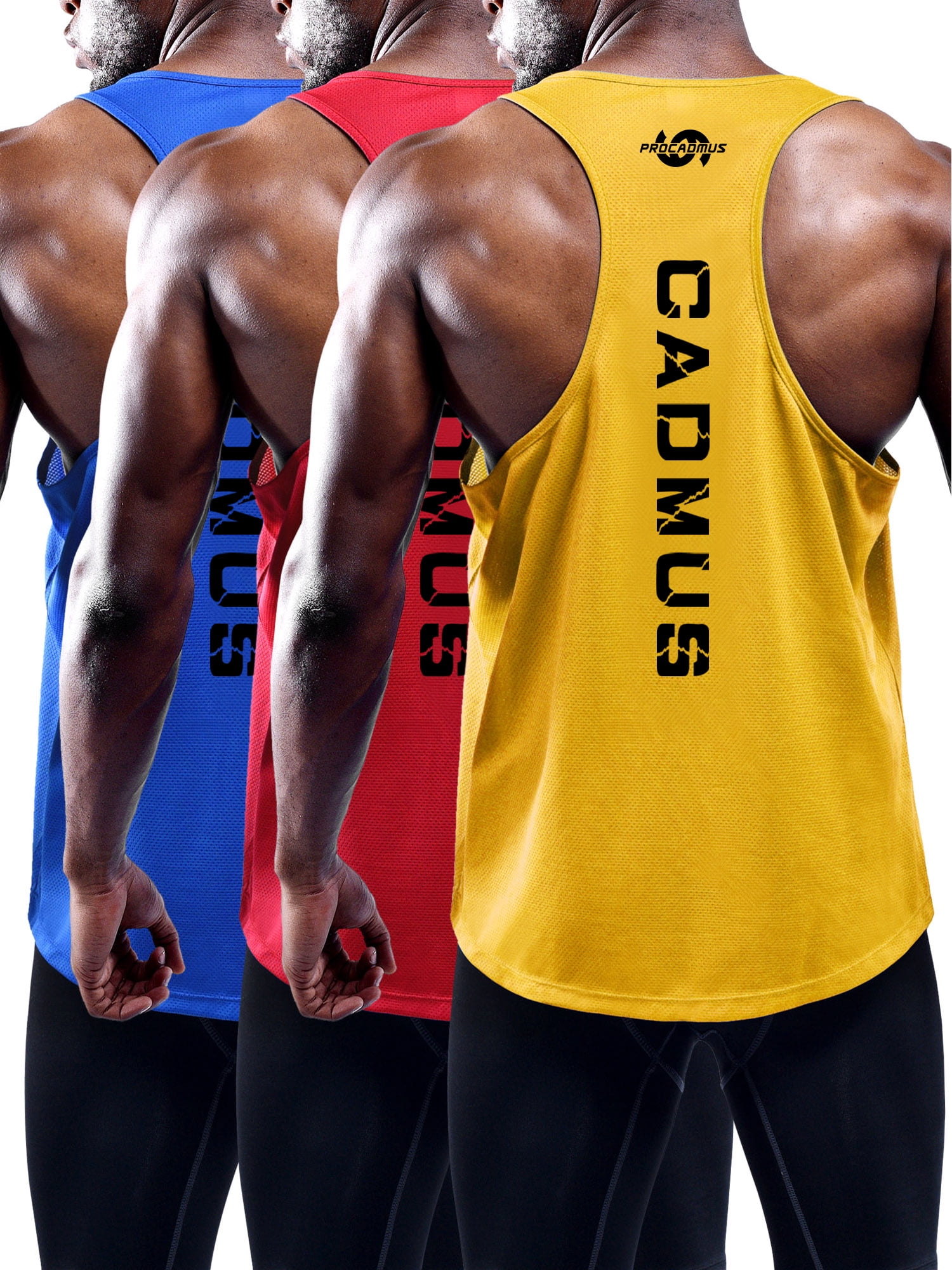 Cadmus Men's 3 Pack Muscle Sleeveless Shirts dry Fit Gym Workout Tank ...