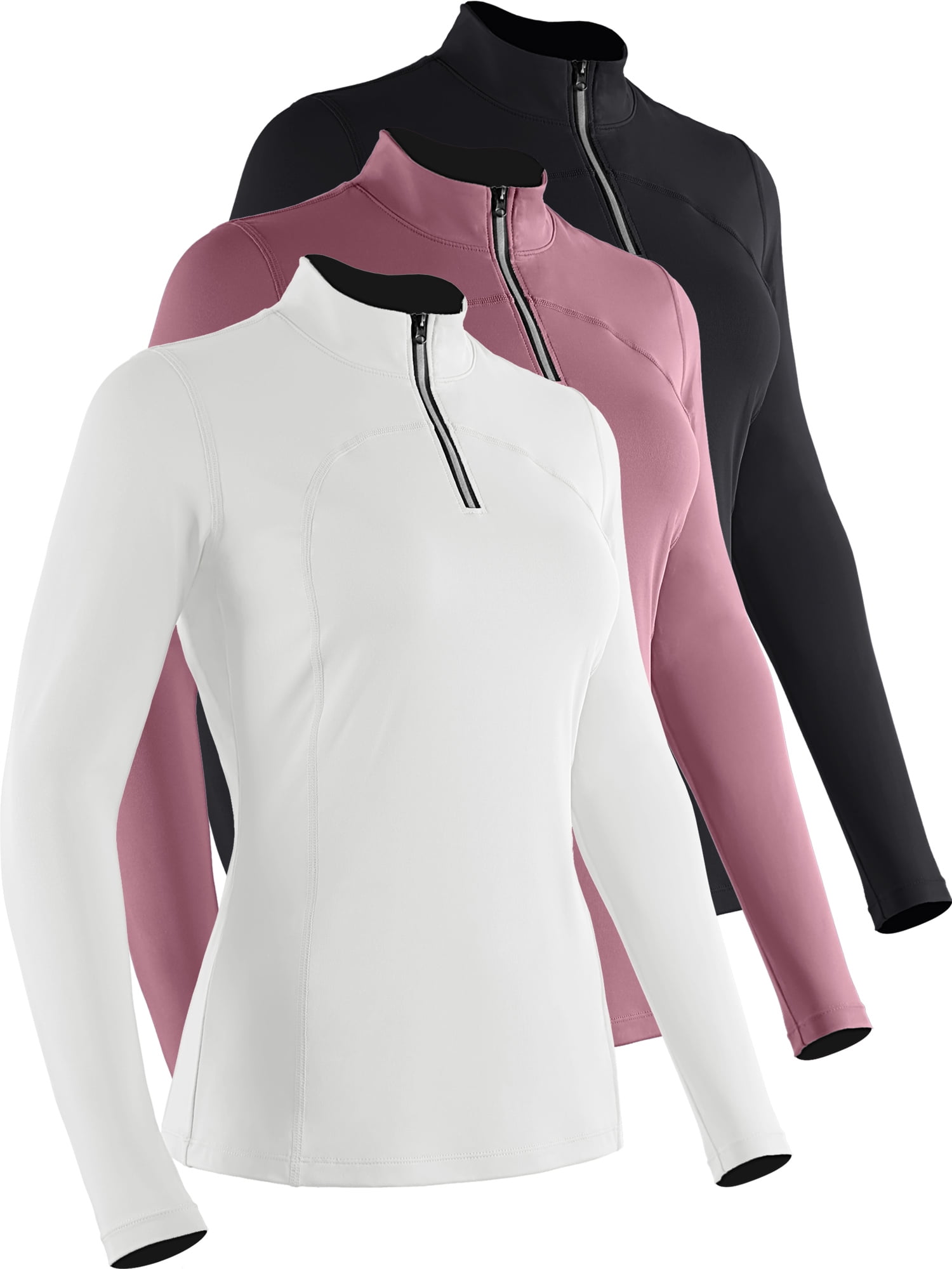 Cadmus Women's 3-Pack Compression Long Sleeve Shirts 1/4 Zip Stand-up ...