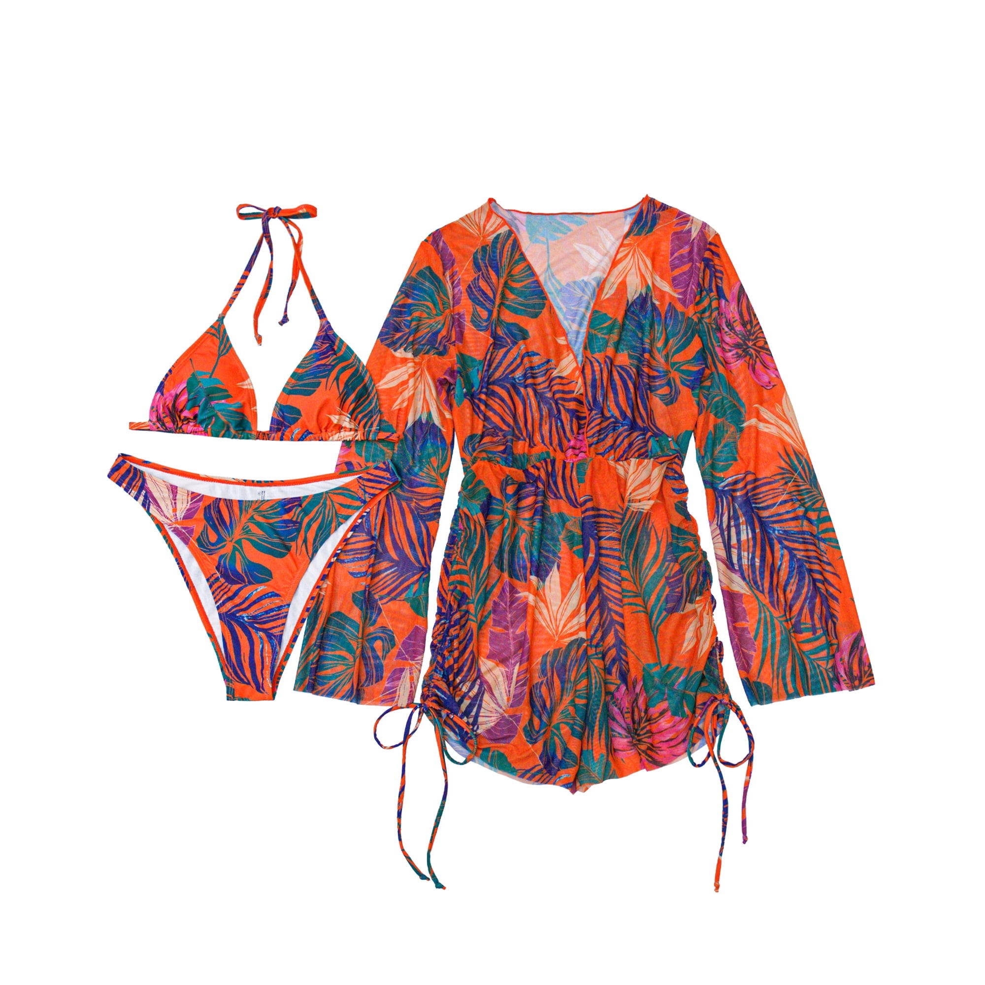 Cadmus Women's 3 Piece Swimsuits Tropical Print Bikini Set with Cover ...