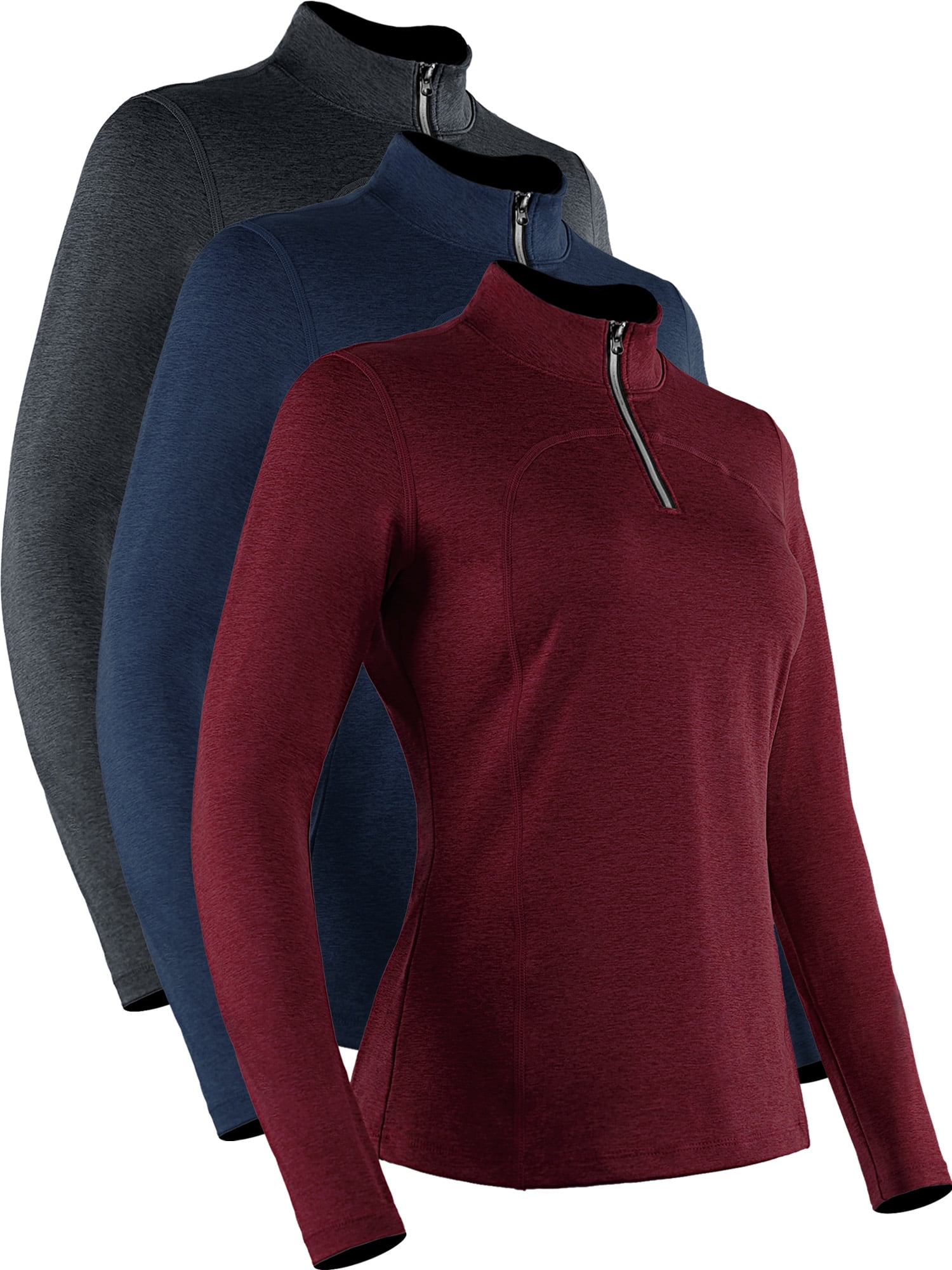 Cadmus Women's 3-Pack Compression Long Sleeve Shirts 1/4 Zip Stand-up ...