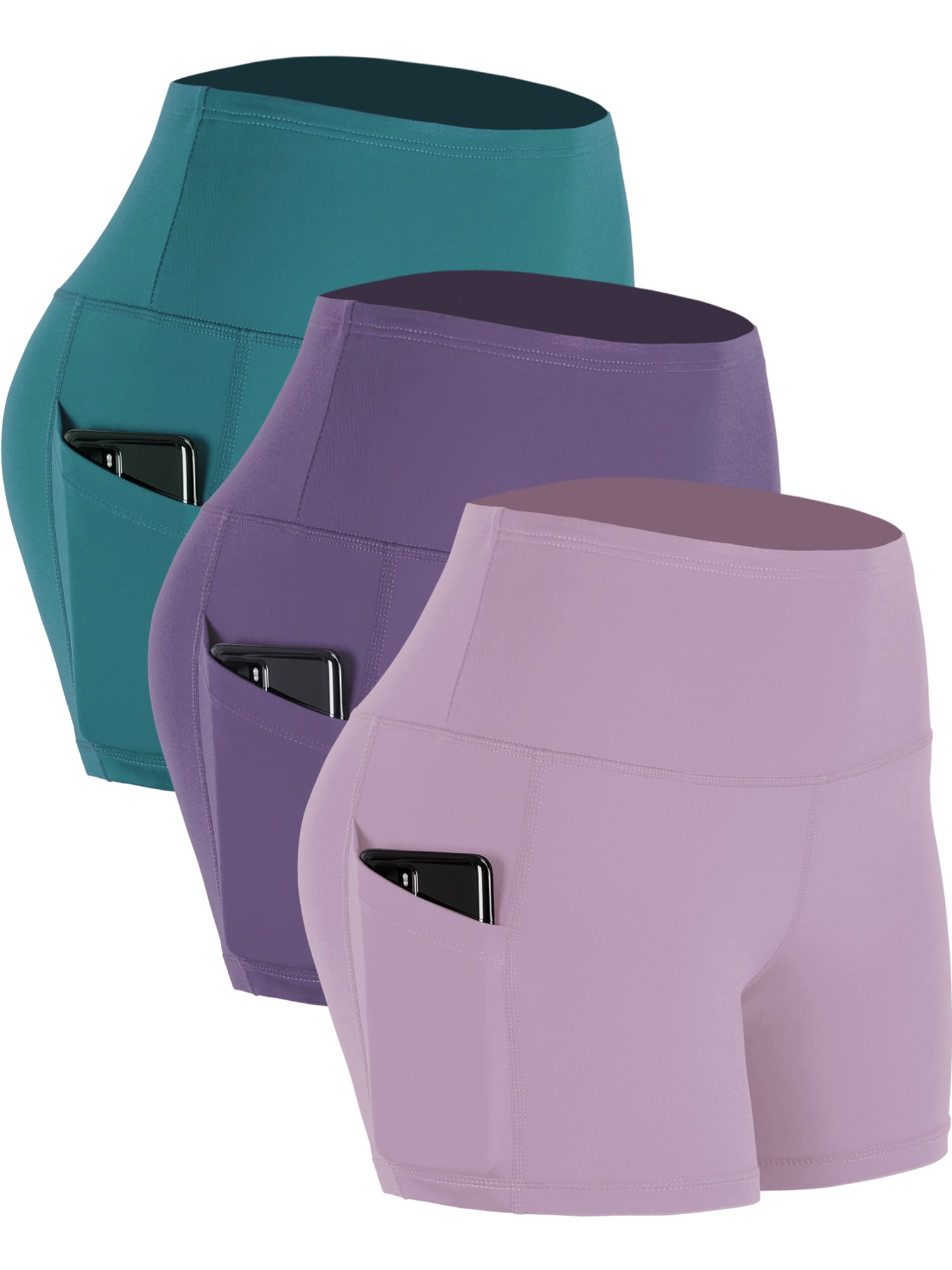 Cadmus Women's High Waist Yoga Shorts, 3 Pack, Spandex, Side Pockets ...