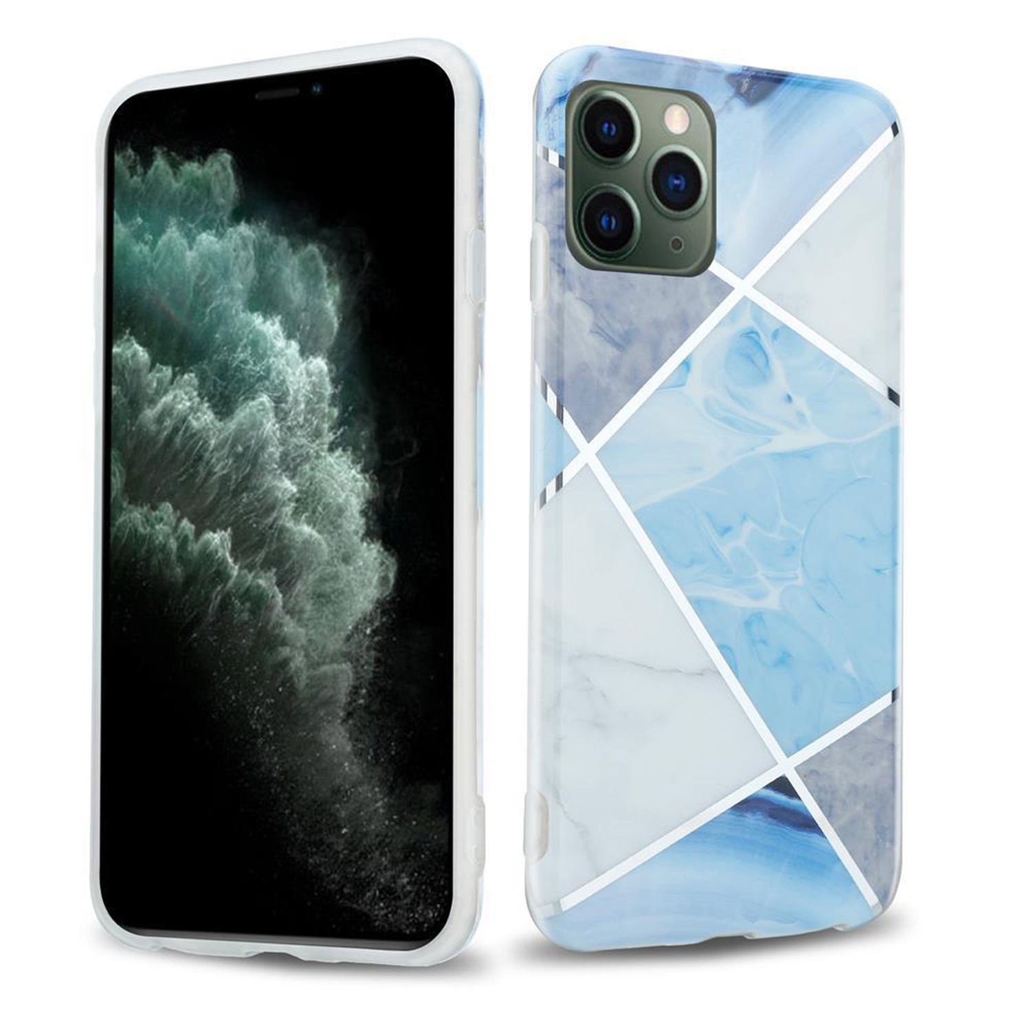 Cadorabo Case for Apple iPhone 12 MINI in Blue White Grey Marble No. 2 ...