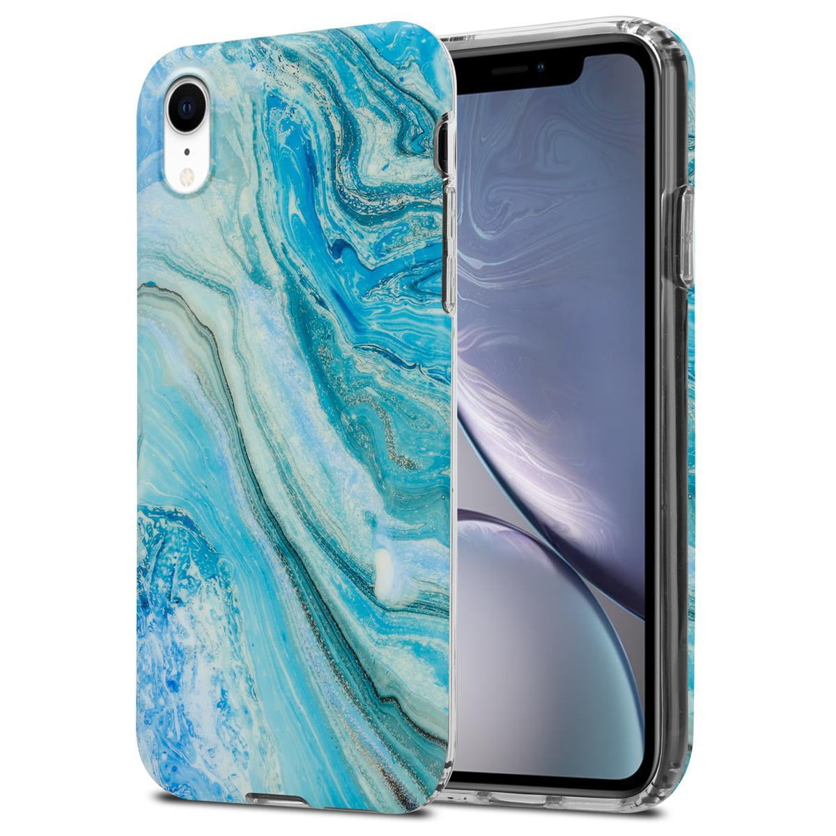 Cadorabo Case for Apple iPhone XR in Blue Green Marble No. 25 Silicone ...
