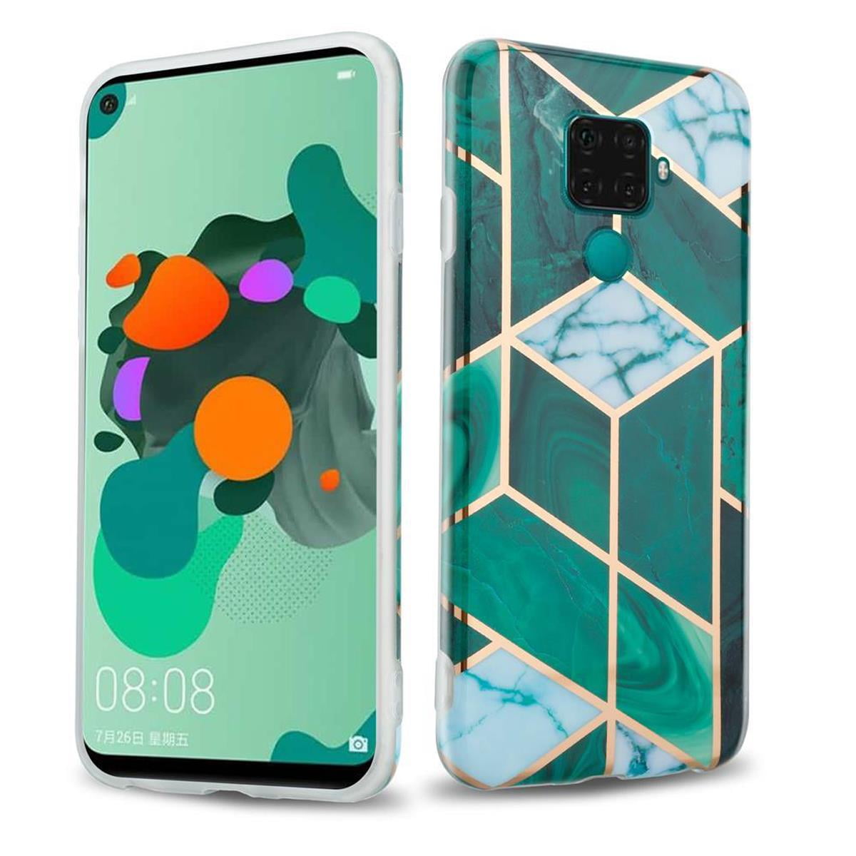 Cadorabo Case for Huawei MATE 30 LITE in Dark Green White Gold Marble No. 6 Silicone Cover ...