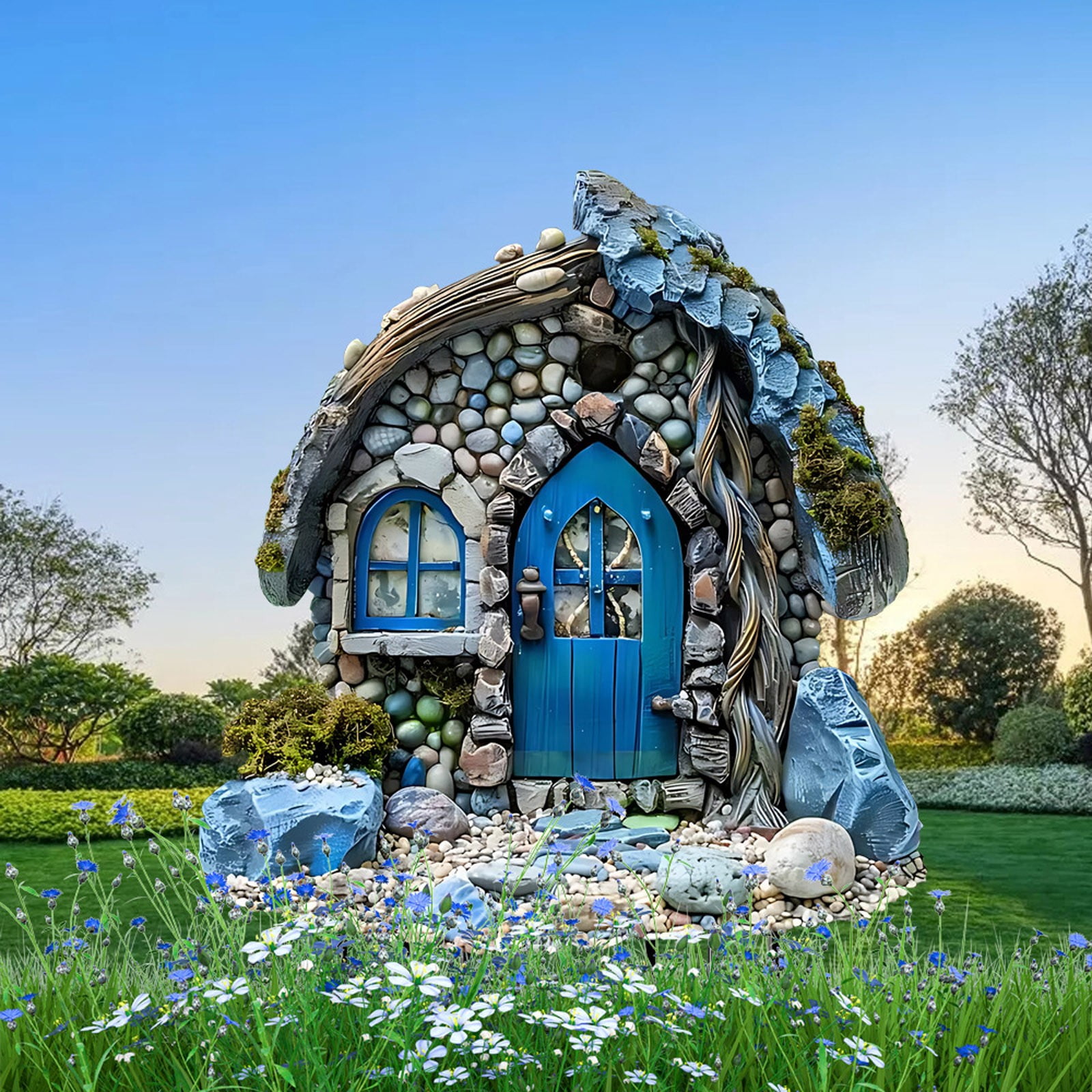 Cadorn 2D Blue Country Cottage Acrylic Garden Stakes, Outdoor Yard ...