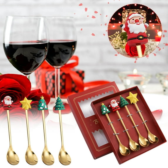 Cadorn 4PCS Christmas Spoon and Fork Set, Festive Santa and Tree Design ...