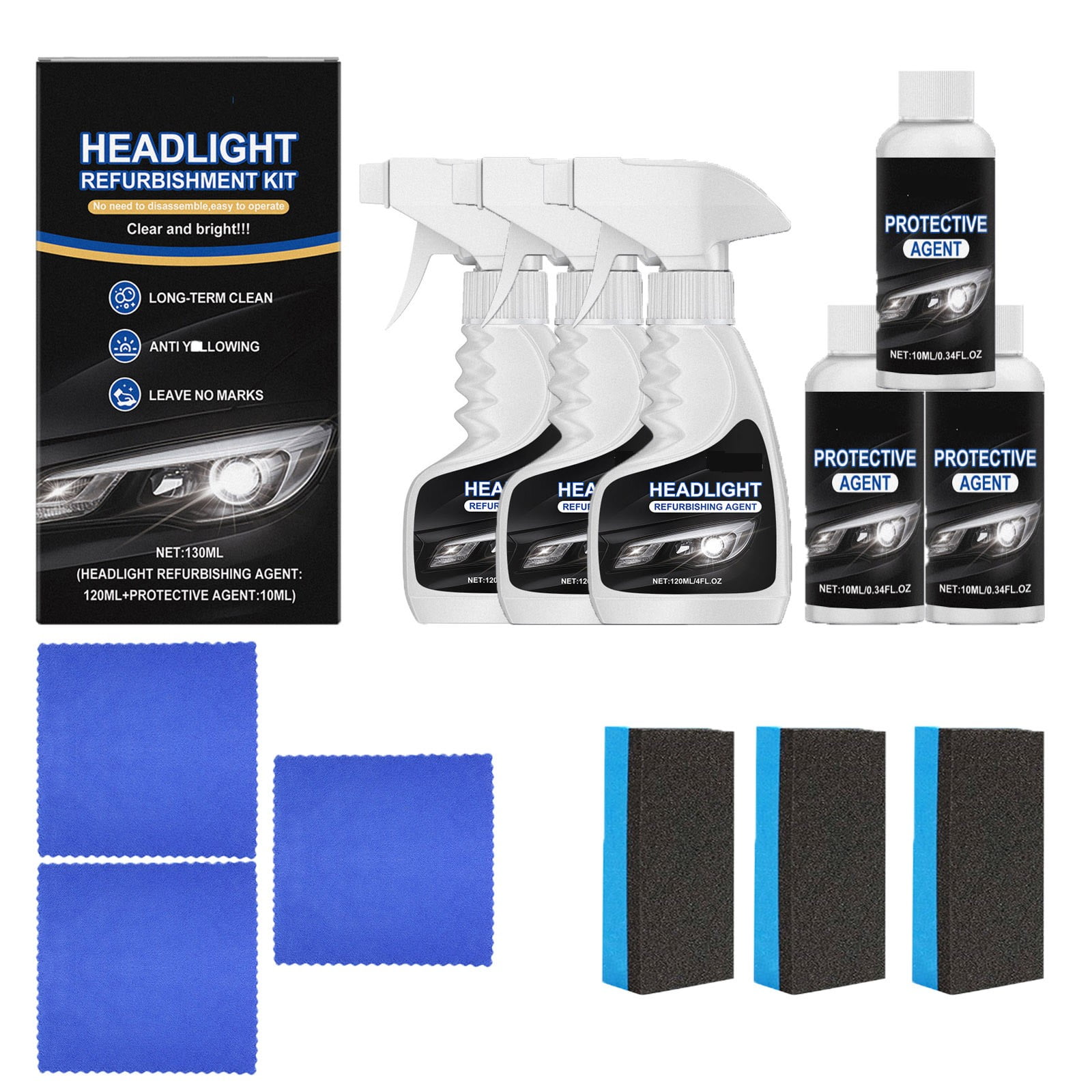 Cadorn 5 PCS Headlight Restoration Kit, Car Lens Cleaning Polishing Compound with UV Protection ...