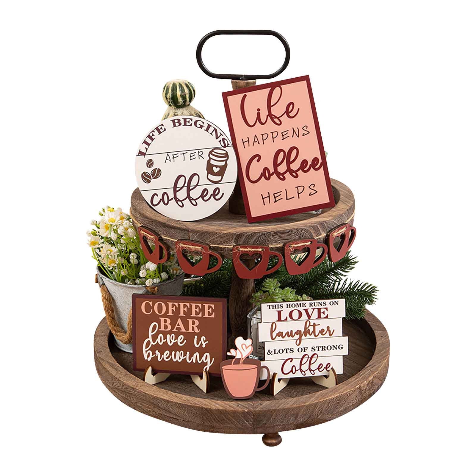 Cadorn Coffee - Themed Layered Tray Decoration Set - Wooden Desktop ...