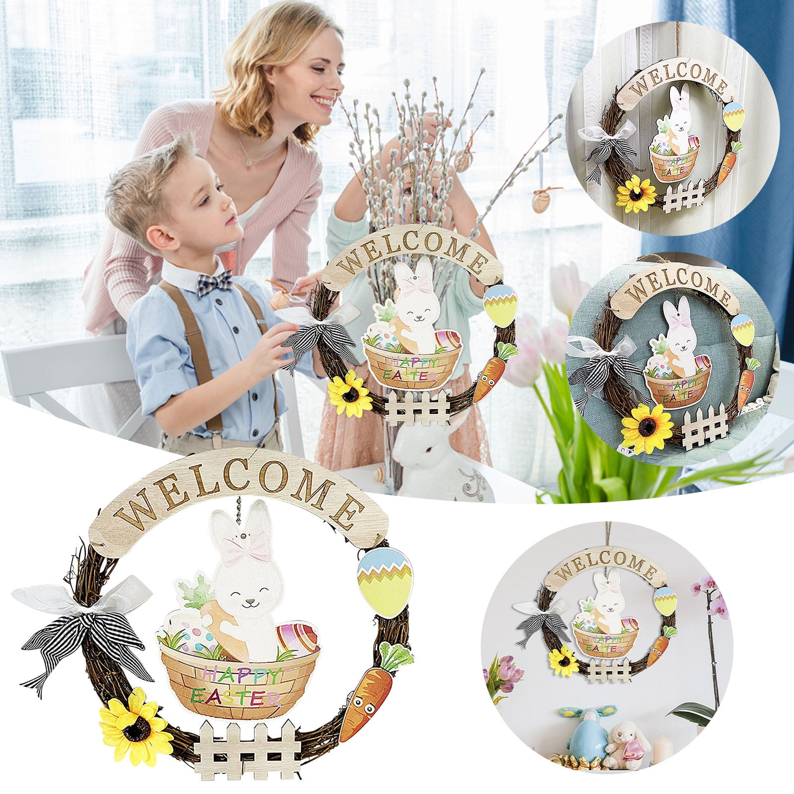 Cadorn Easter Bunny Hanging Decorations – Rabbit Wreath Door Hanger ...