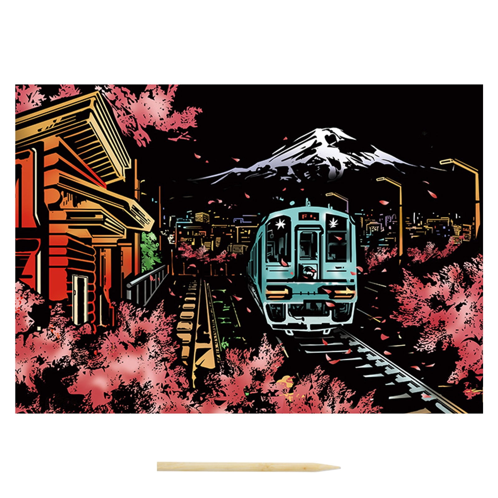 Cadorn Fuji Mountain Scratch Art Set - Colorful City Night View DIY ...