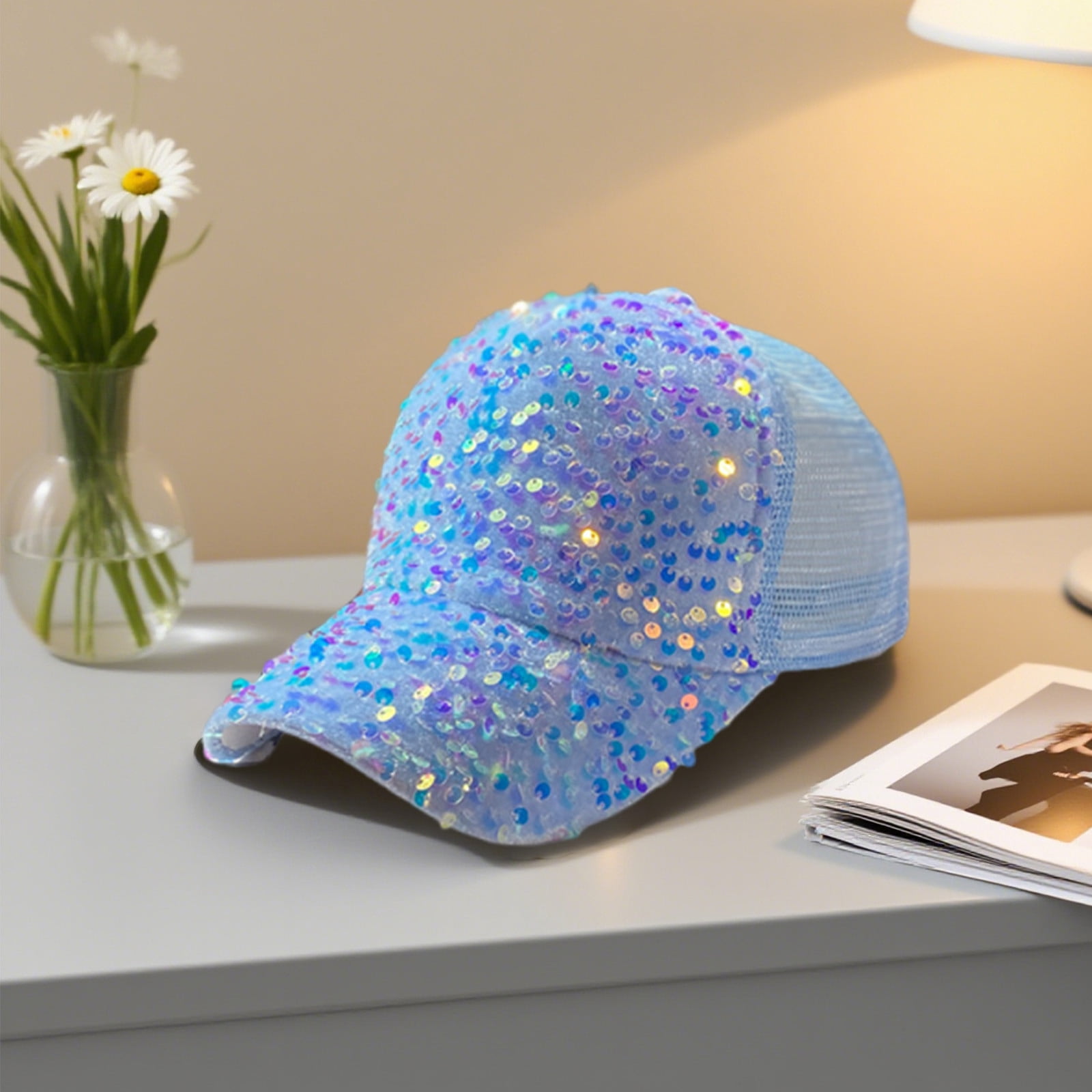 Cadorn Glitter Mesh Baseball Cap, Breathable Adjustable Sun Hat with UV ...