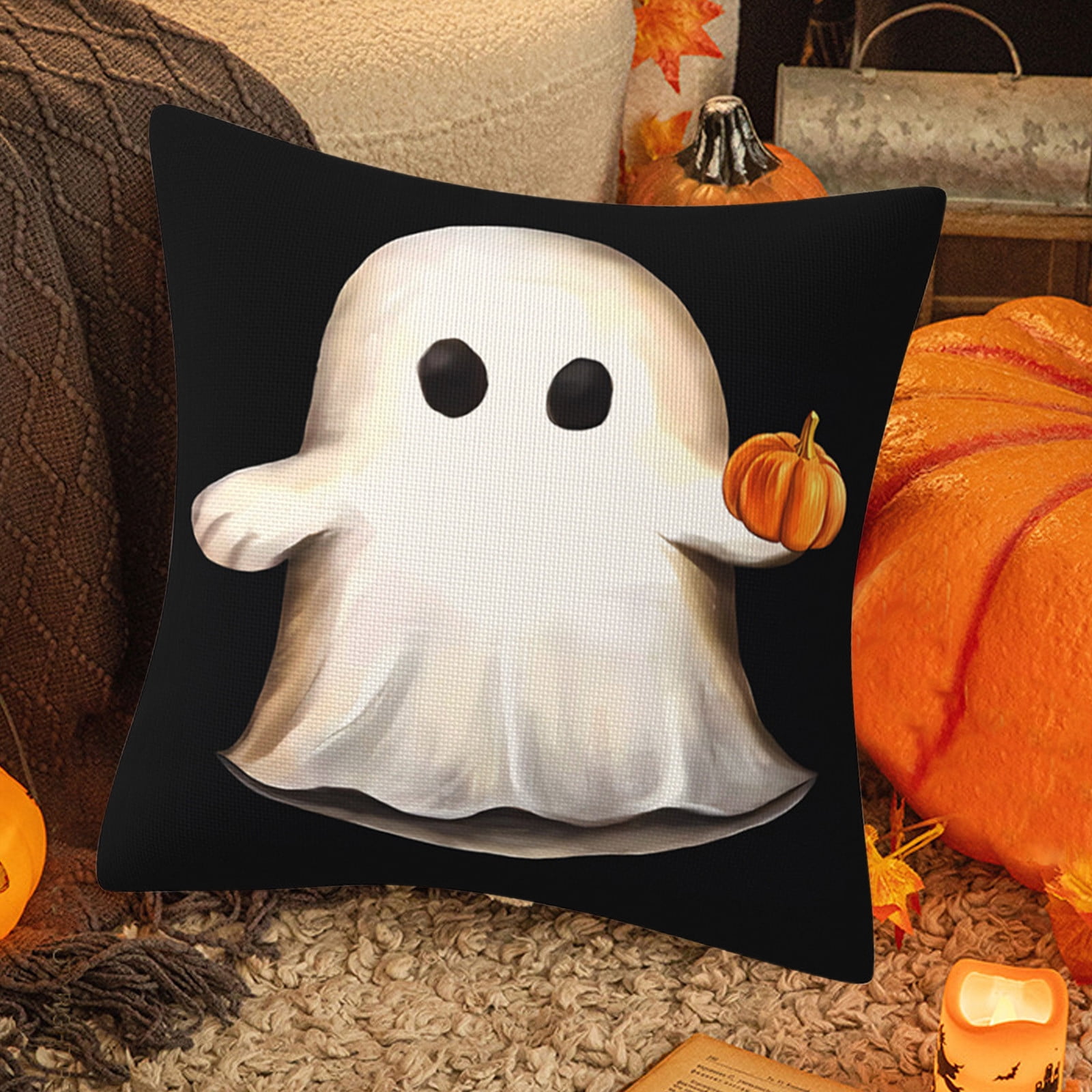 Cadorn Halloween Decorative Pillow Cover - Detachable Pumpkin Ghost Cushion Cover for Spooky ...