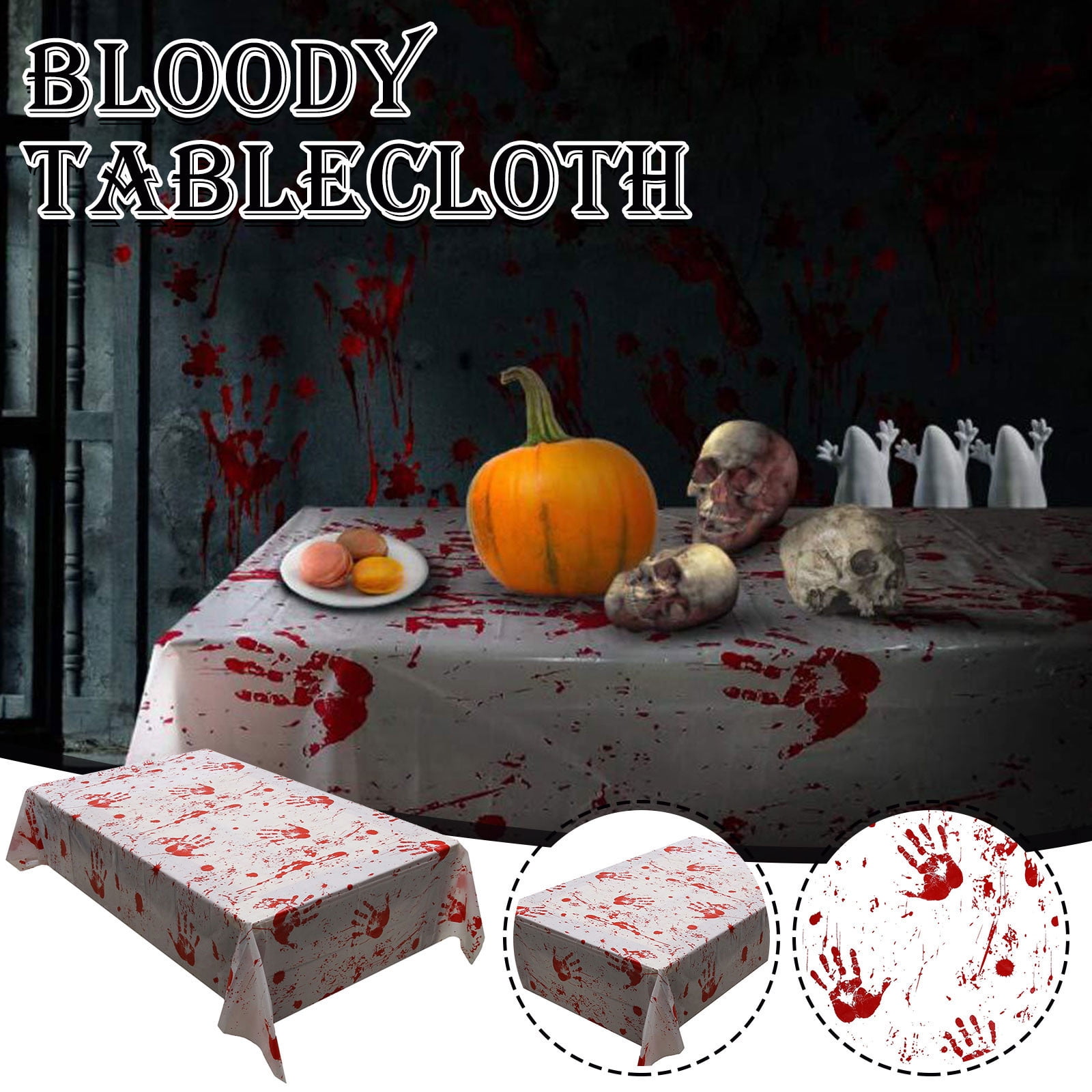 Cadorn Halloween Handprint Tablecloth - Creepy Bloody Party Decorations ...