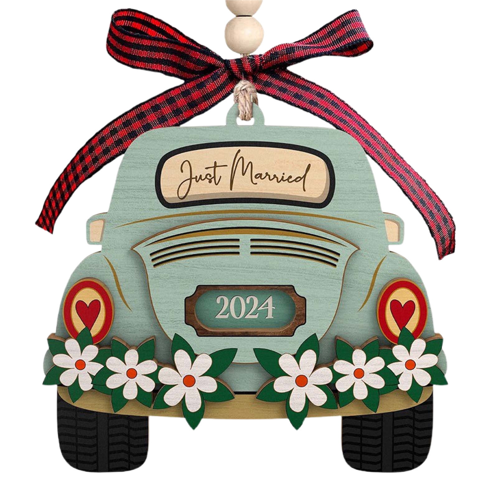 Cadorn Just Married” 2024 Wedding - Themed Wooden Pendant Ornament with Decorative Ribbon ...
