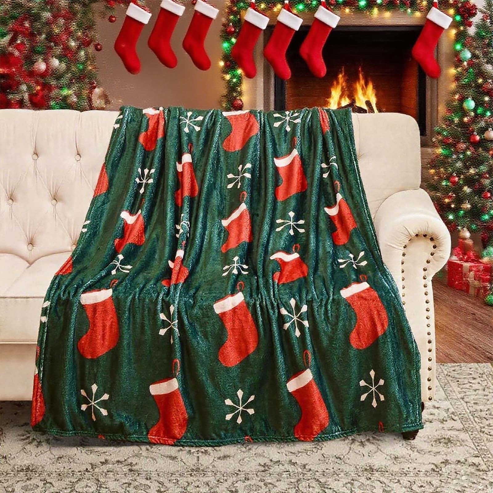 Cadorn Merry Christmas Throw Blanket Adult Red Christmas Socks Blanket ...