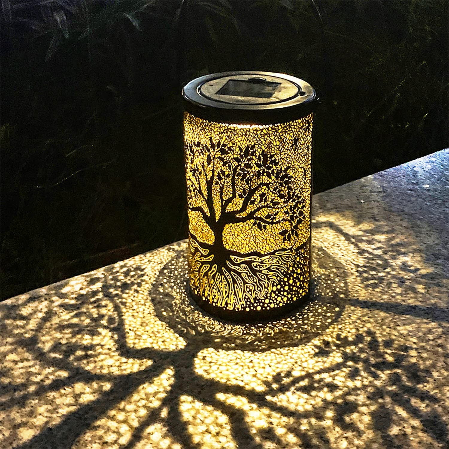 Cadorn Solar-Powered Cylindrical Lantern – Iron Hollow Projection ...