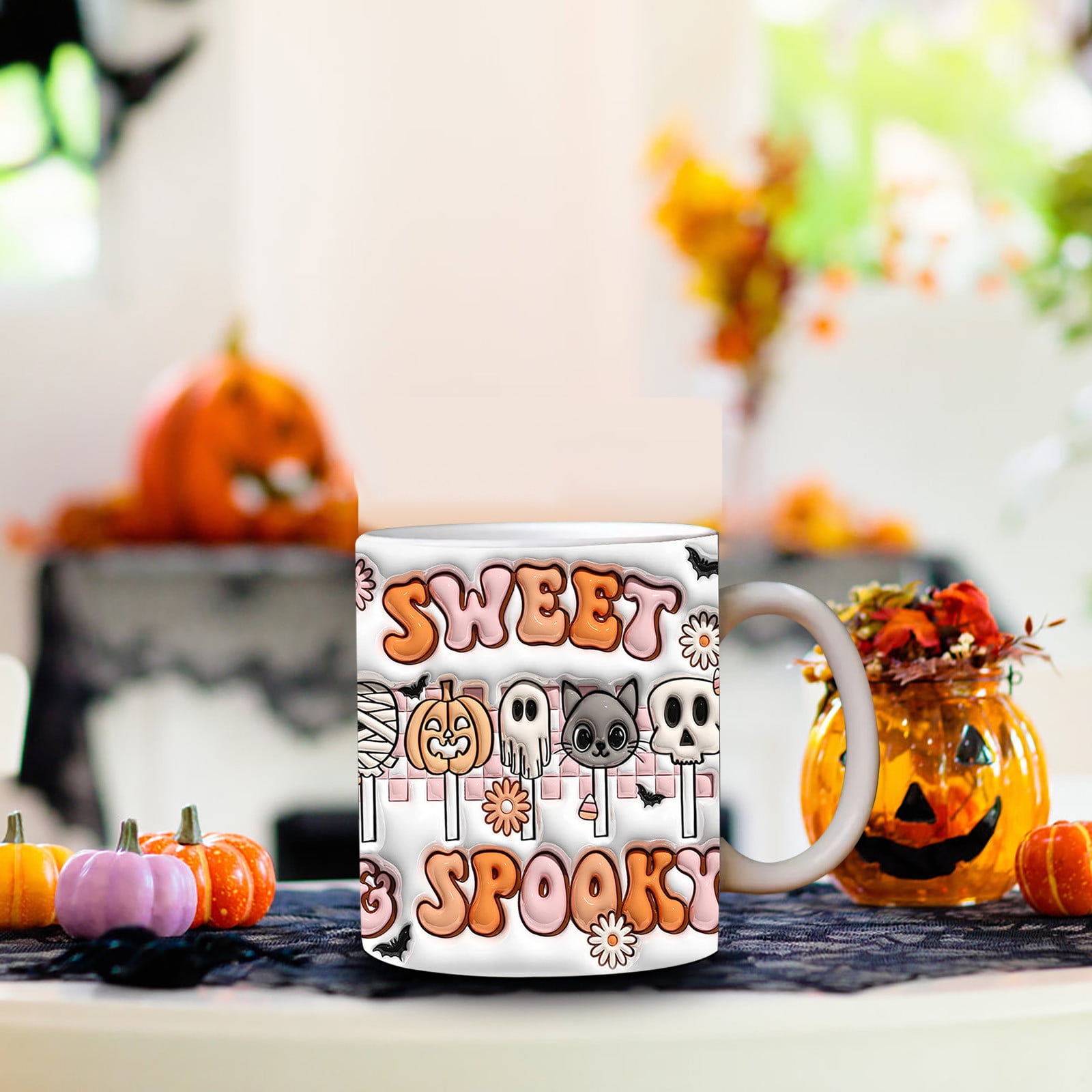 Cadorn Spooky Halloween Ceramic Coffee Mug with Pumpkin and Ghost Design - Durable Dishwasher ...