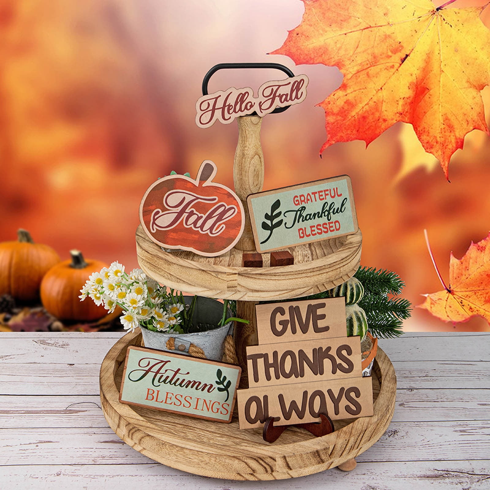 Cadorn Thanksgiving Fall Sign Pumpkin Party Tiered Tray Decorations ...