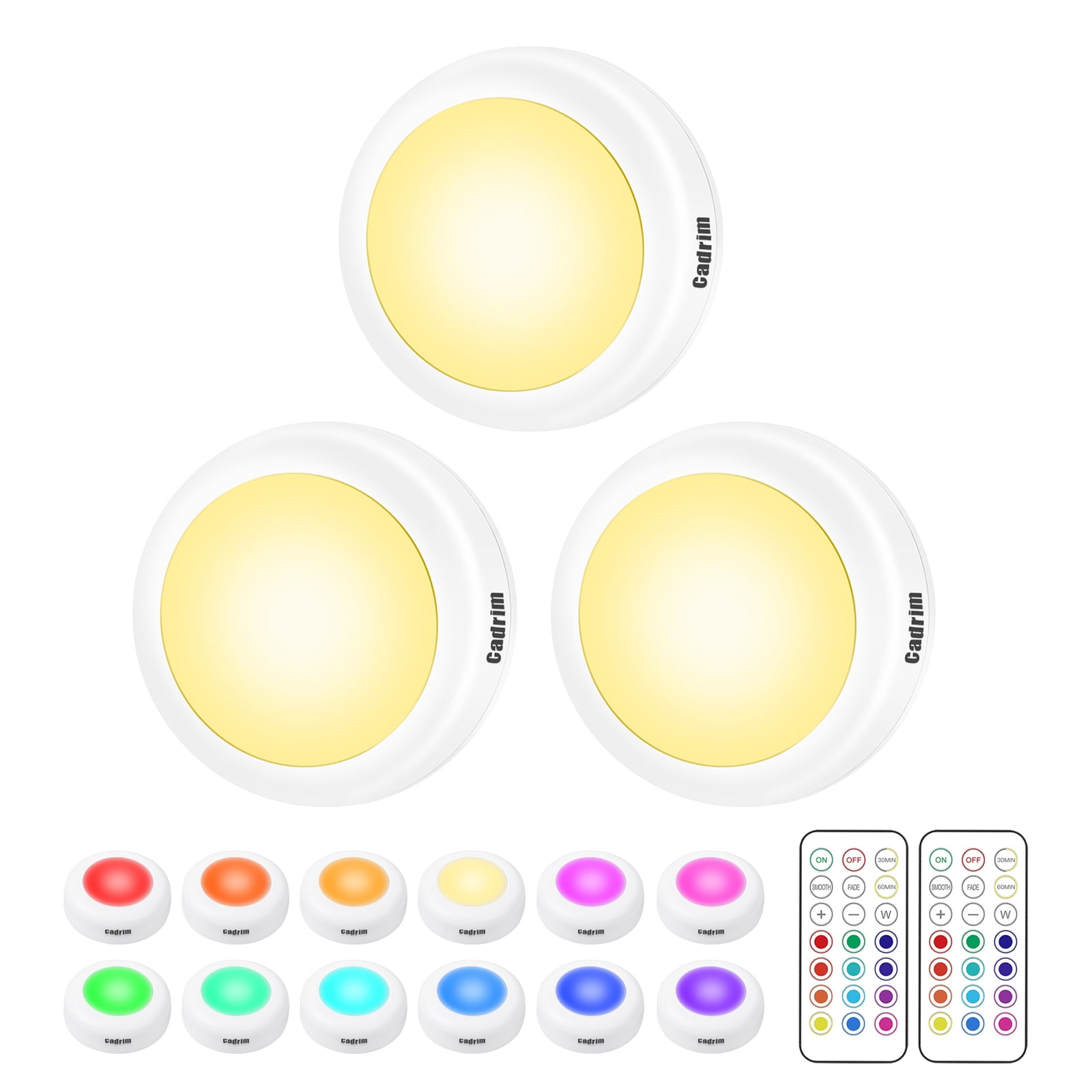 Cadrim Puck Lights with Remote Controls, Cadrim 13 Colors Changeable ...