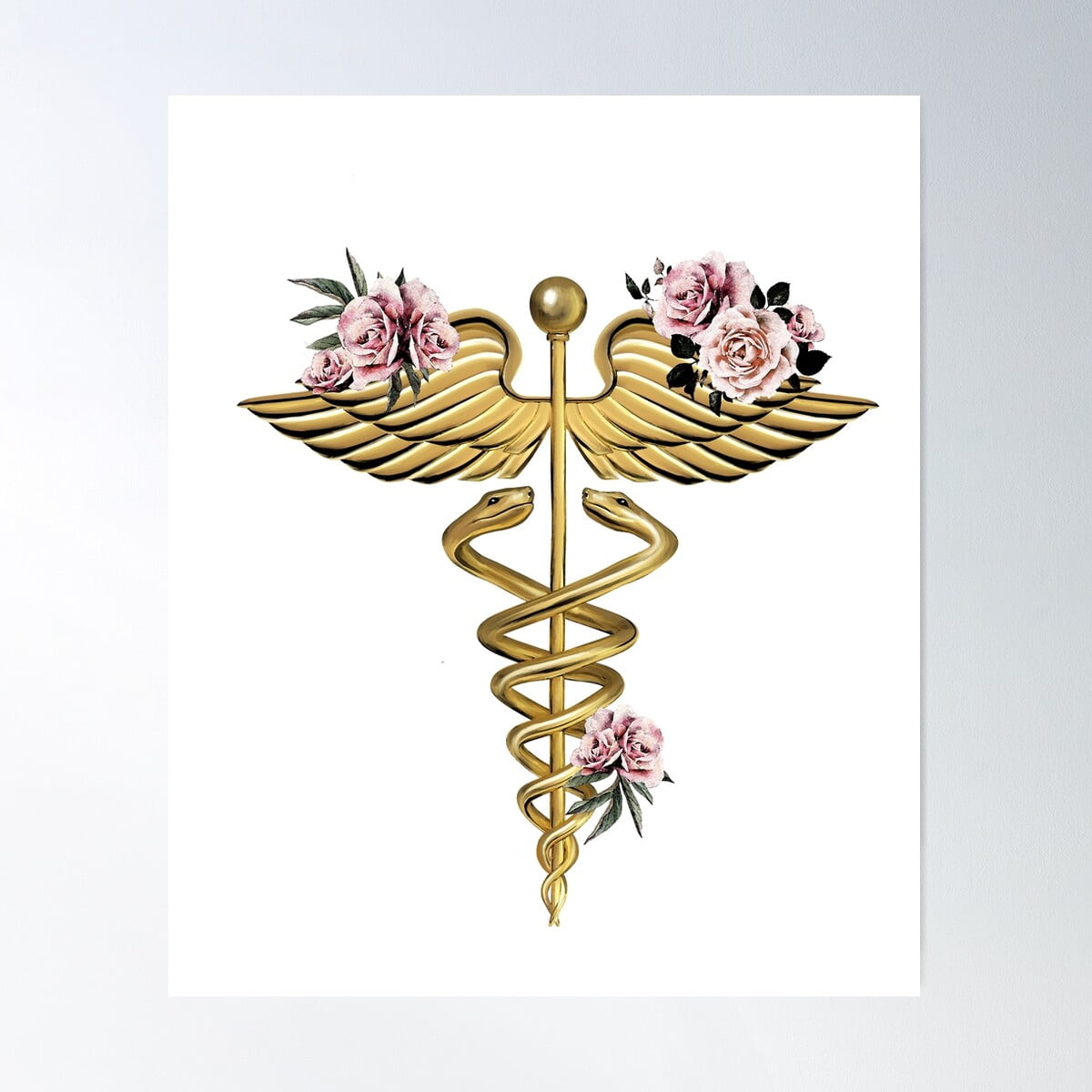 Caduceus Art Medical, Medical Illustration Art, Floral Caduceus ...