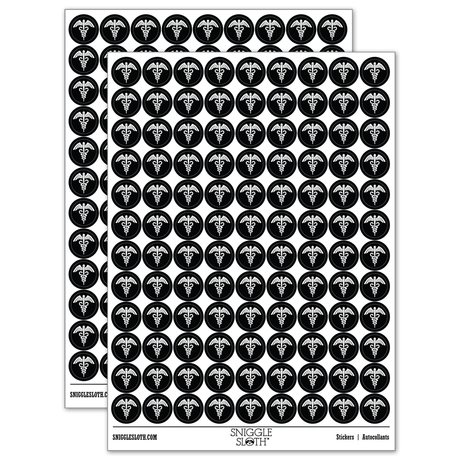 Caduceus Health Medical Symbol 200+ Round Stickers - Black - Gloss ...