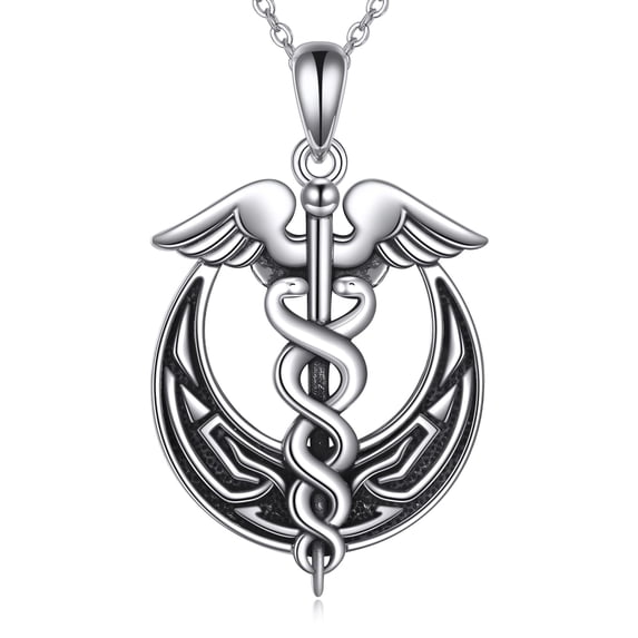Caduceus Necklace 925 Sterling Silver Celtic Moon Nursing Medical ...
