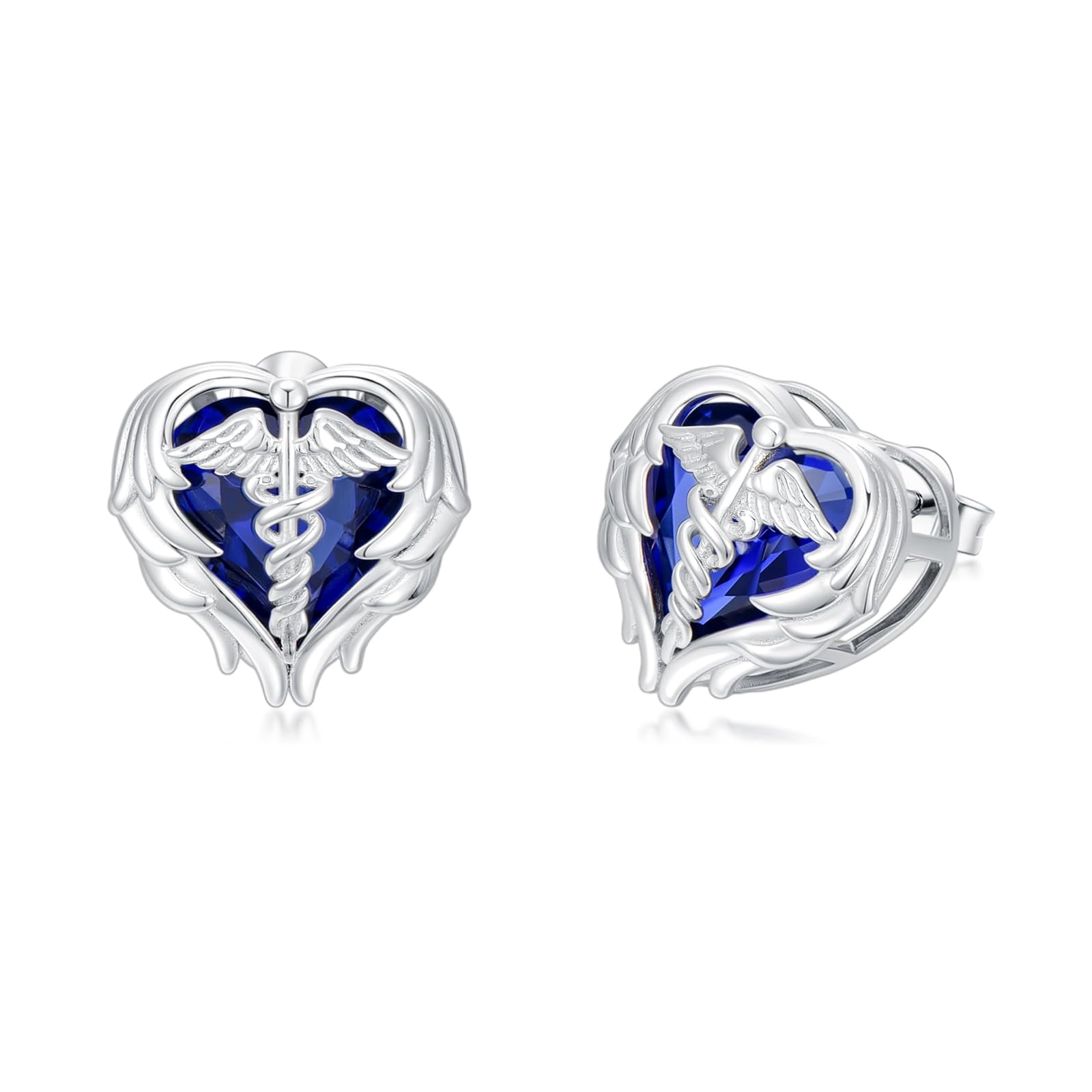 Caduceus Nurse Earrings 925 Sterling Silver Nurse Angel Wing Heart ...