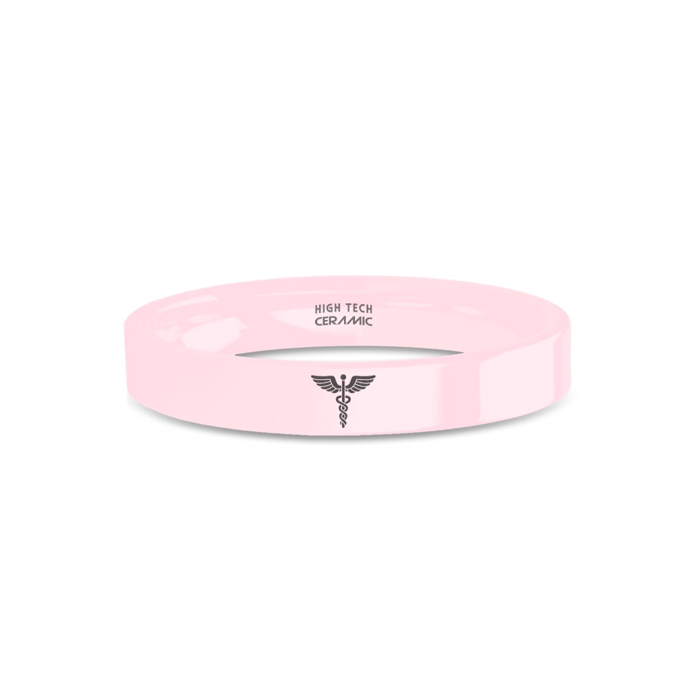 Caduceus Rod of Asclepius Medic Icon Engraved Pink Ceramic Ring, 4mm ...