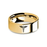 Caduceus Staff Snakes Doctor Symbol Yellow Gold Tungsten Ring, 8mm ...