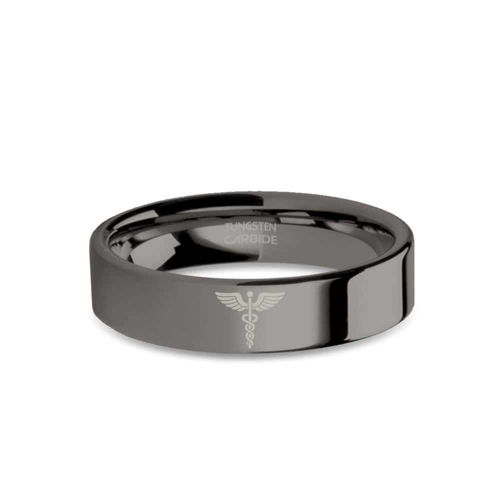 Caduceus Twin Snake Medical Symbol Gunmetal Tungsten Carbide Ring, 6mm ...