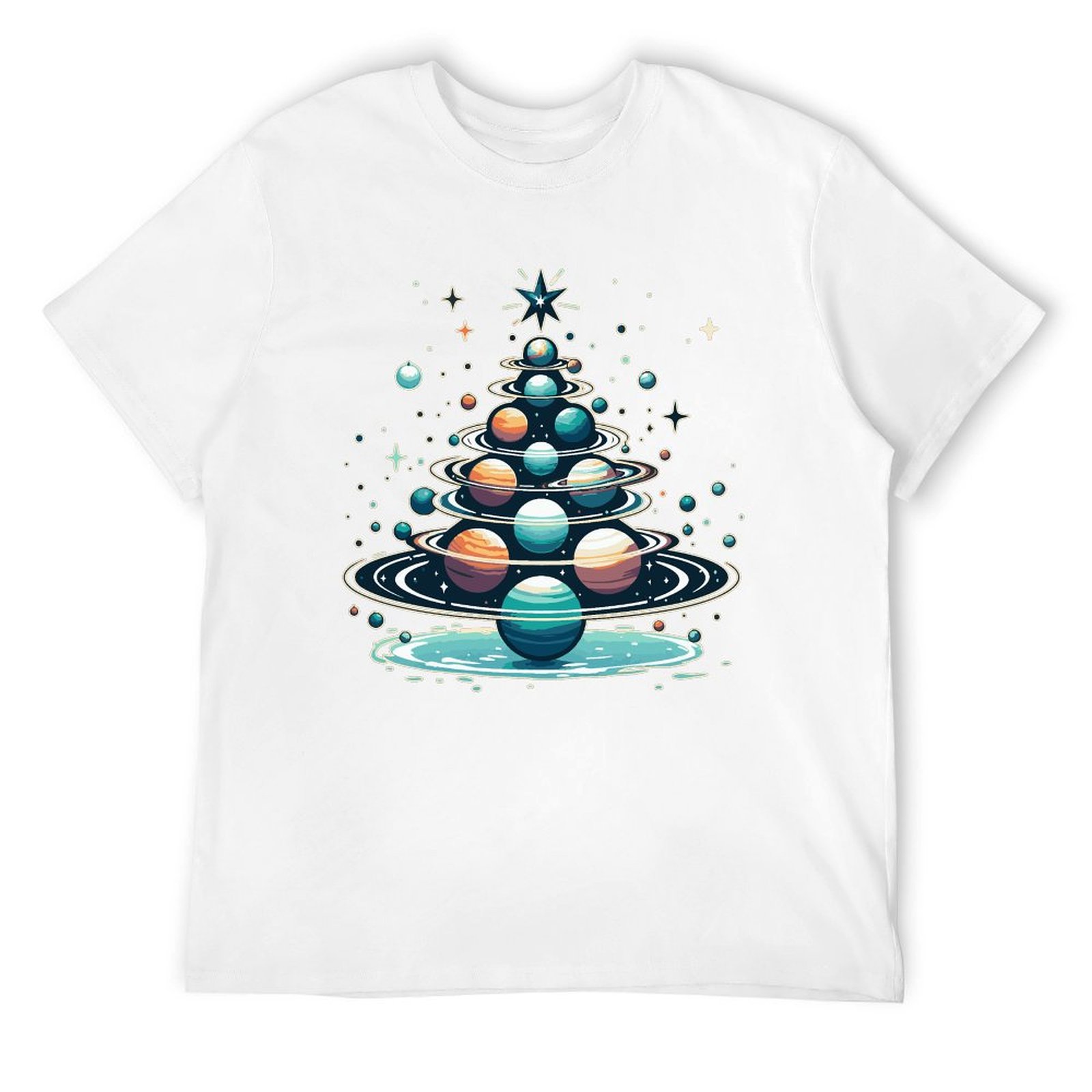 Creaon Astronaut Space Pattern Casual White Men's Tee, Round Neck Short ...