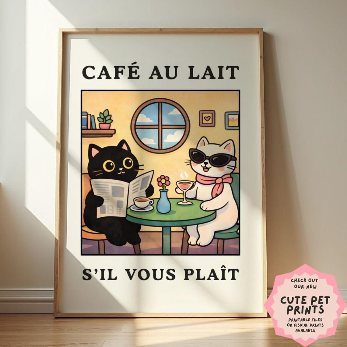 Café Au Lait Sil Vous Plaît Cute Cat French Café Coffee Lover Paris ...