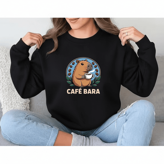 Café Bara Funny Water Pig Coffee Capybara Meme Graphic Sweatshirt, up to size 5XL - Walmart.com