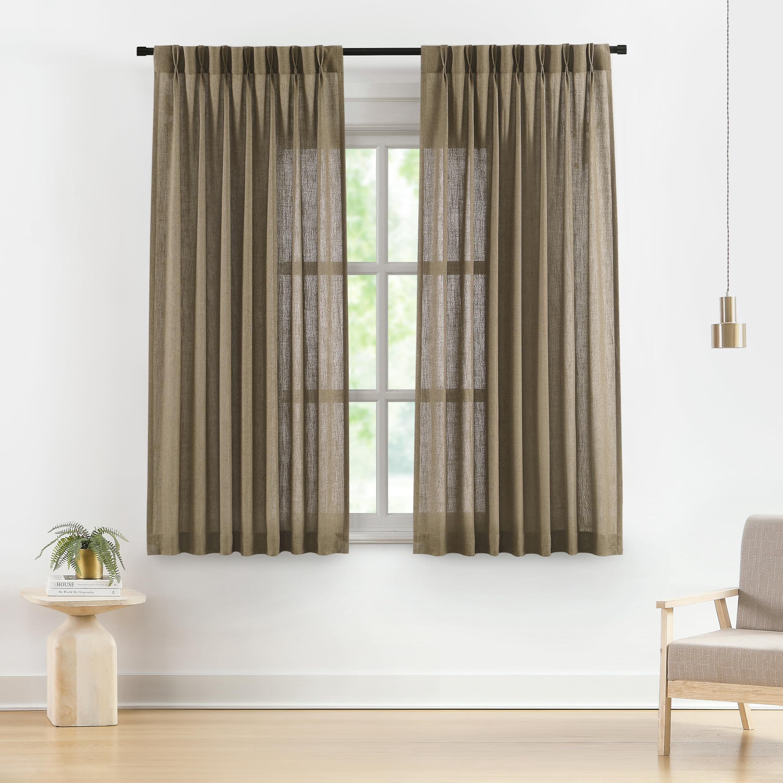 Café Brown/Pinch 40"W x 72"L (Pack of 2) Semi Sheer Light Filtering ...