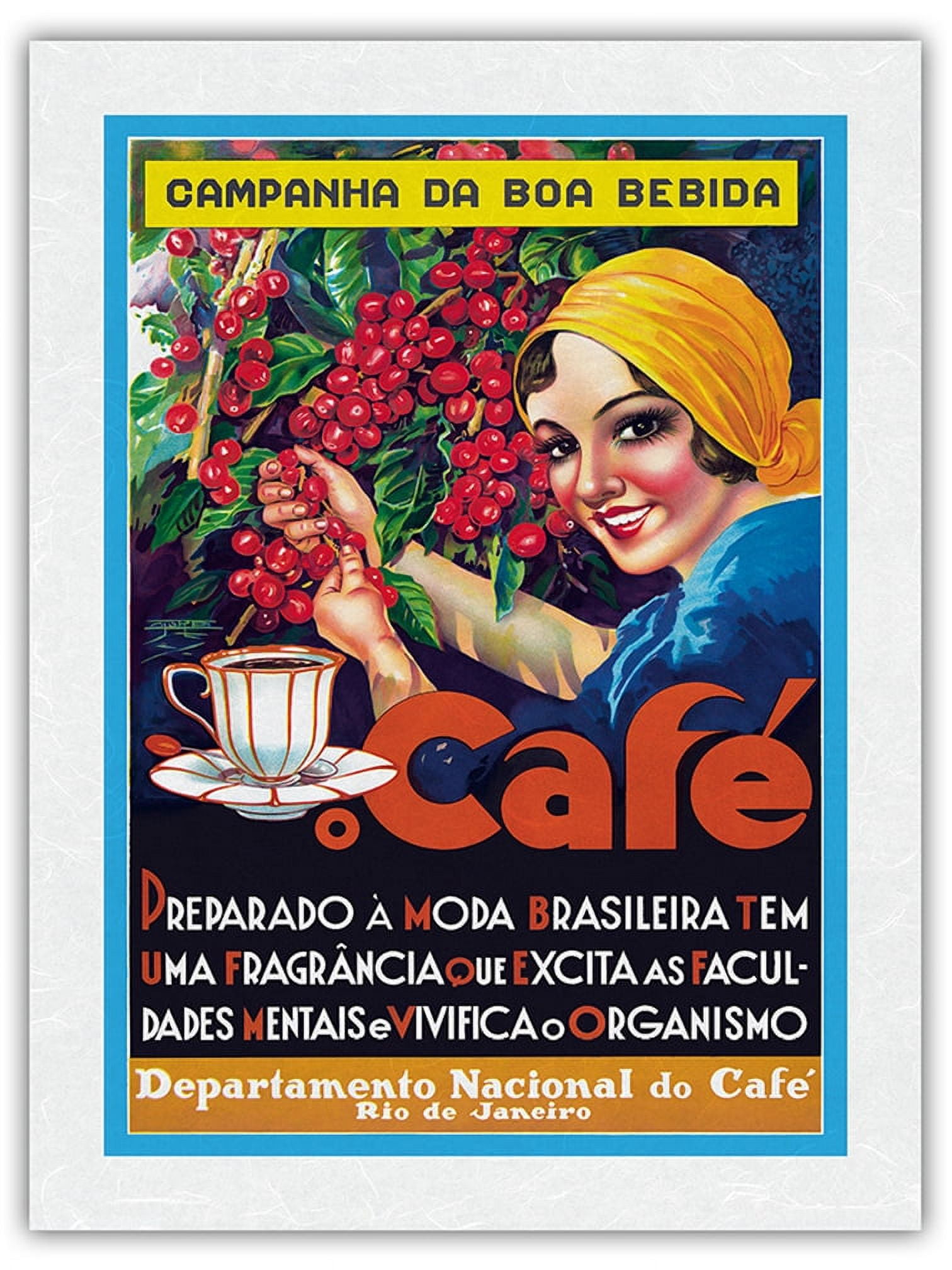 Café (Coffee) - Rio De Janeiro Brazil - Vintage Advertising Poster c.1930s - Japanese Unryu Rice ...
