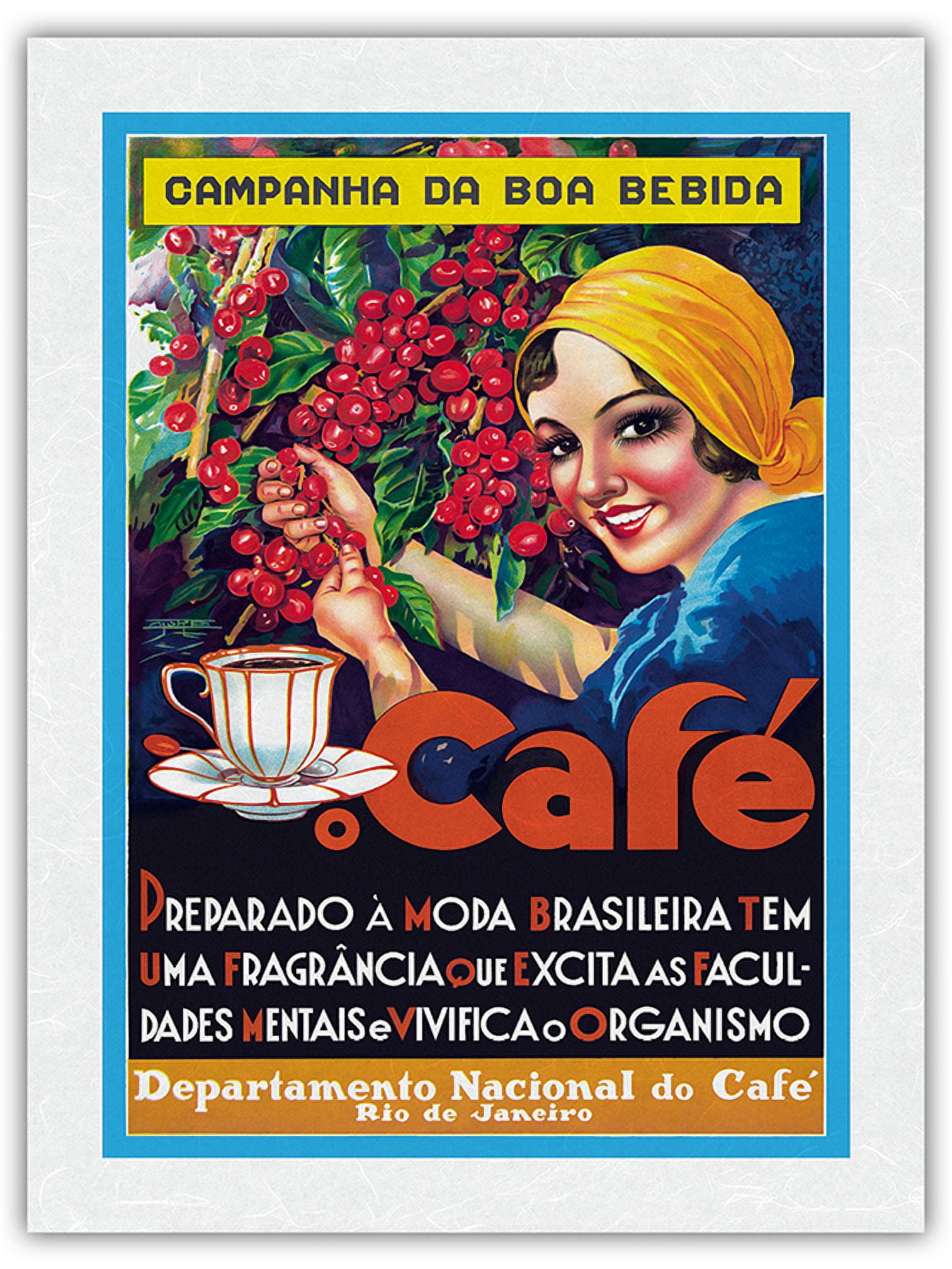 Café (Coffee) - Rio De Janeiro Brazil - Vintage Advertising Poster c.1930s - Japanese Unryu Rice ...
