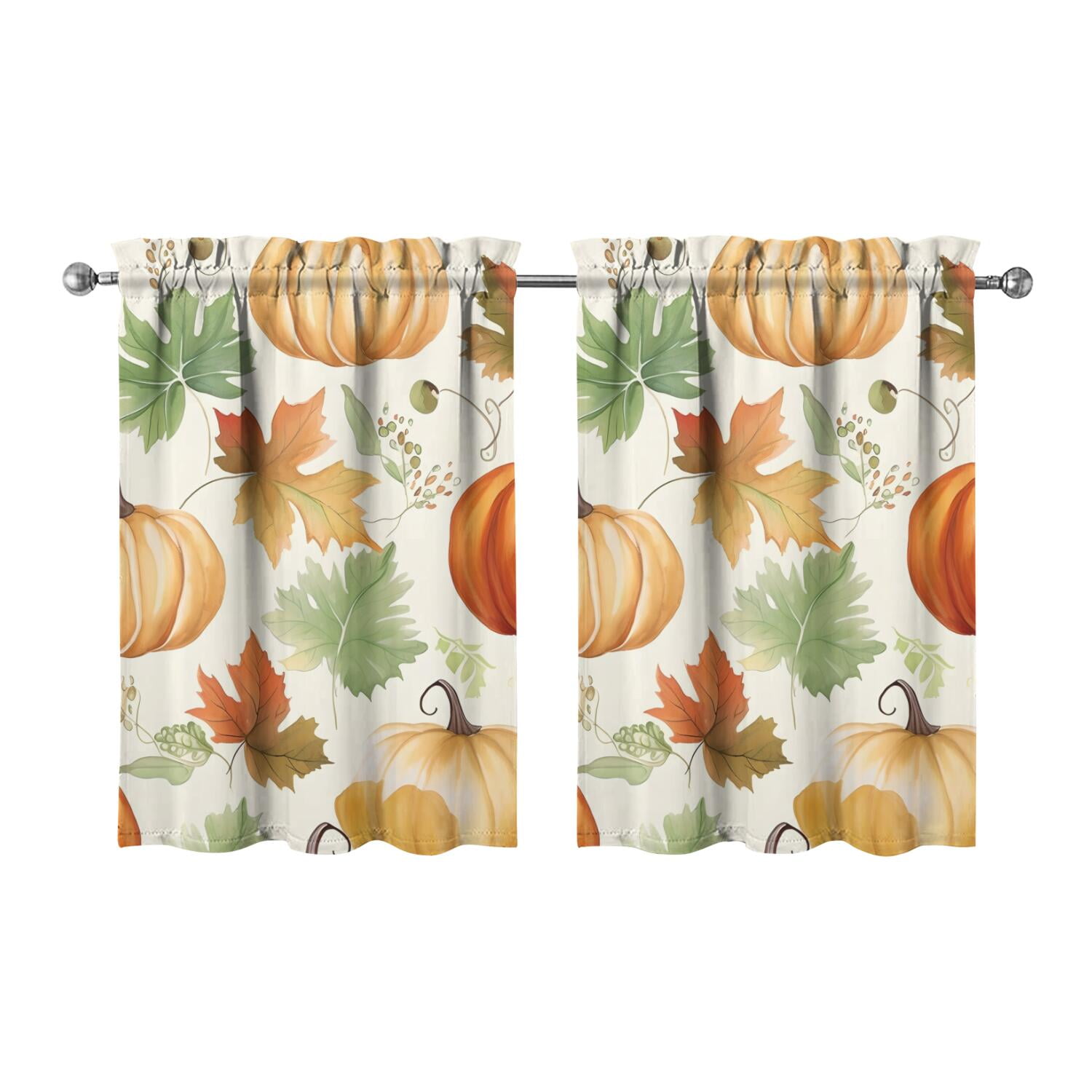 Caf Curtains Fall Harvest Pumpkin Sunflower Thanksgiving Rustic Golden ...