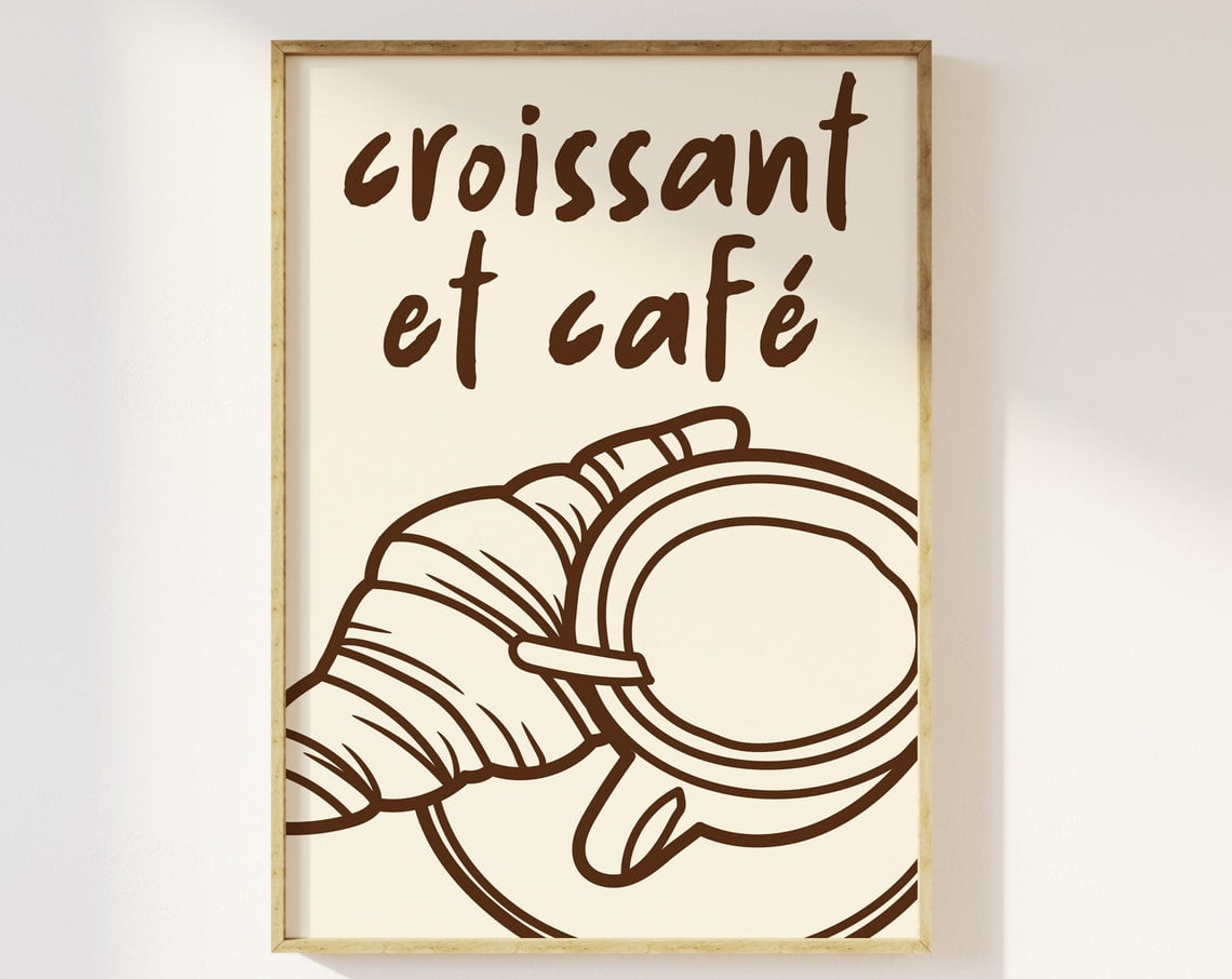 Café Et Croissant French Croissant And Coffee Kitchen Print - Aesthetic ...