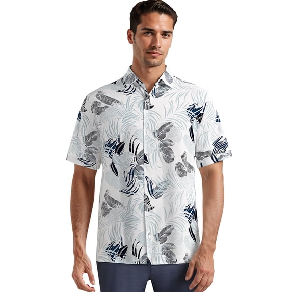 Café Luna Men's and Big Men's Printed Tropical Leaves Short Sleeve ...