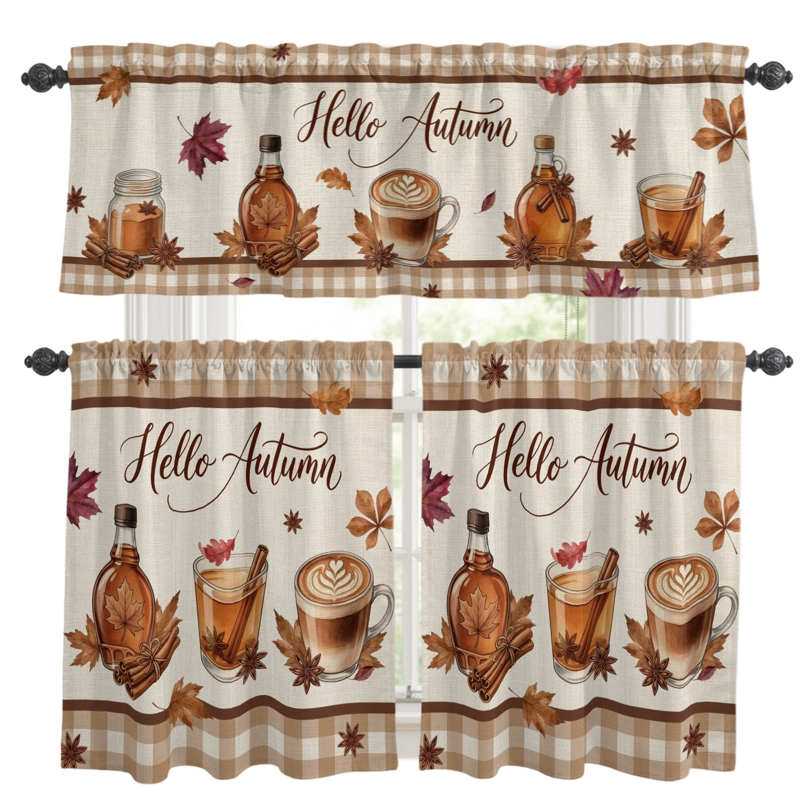 Cafe Aesthetic Kitchen Curtains and Valances Set, Hallo Autumn ...
