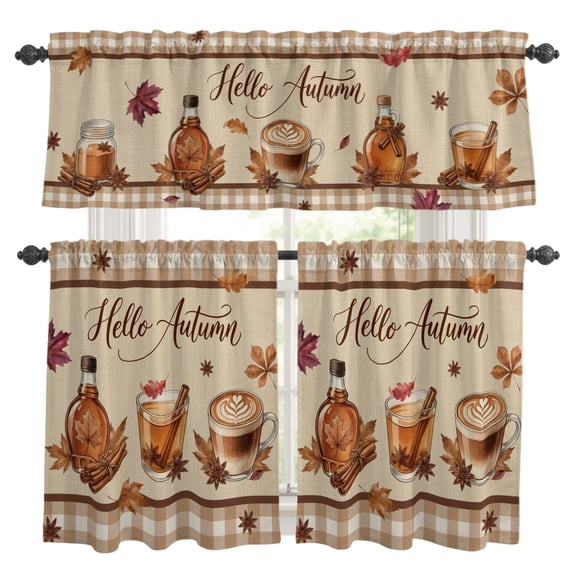 Cafe Art Kitchen Curtains Valances 3 Piece Set, Hallo Autumn ...