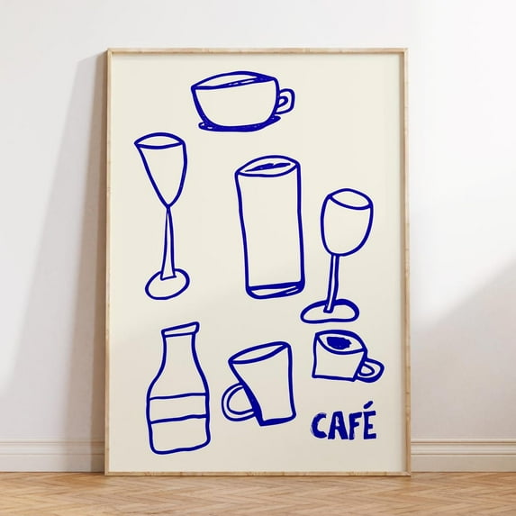 Cafe Art Print: Minimalist Blue Kitchen Wall Decor UNFRAMED PAPER ...