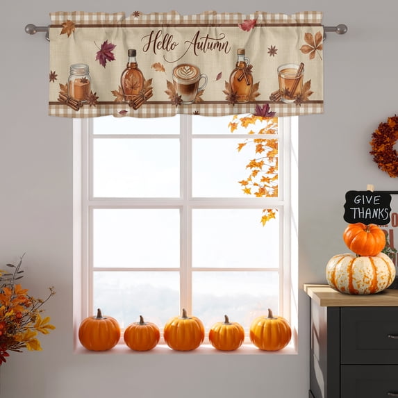 Cafe Art Window Valance for Kitchen, Hallo Autumn Thanksgiving Maple ...