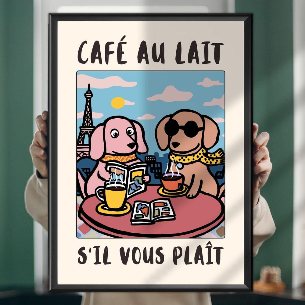 Cafe Au Lait Dog Poster: French Coffee Kitchen Art UNFRAMED PAPER ...
