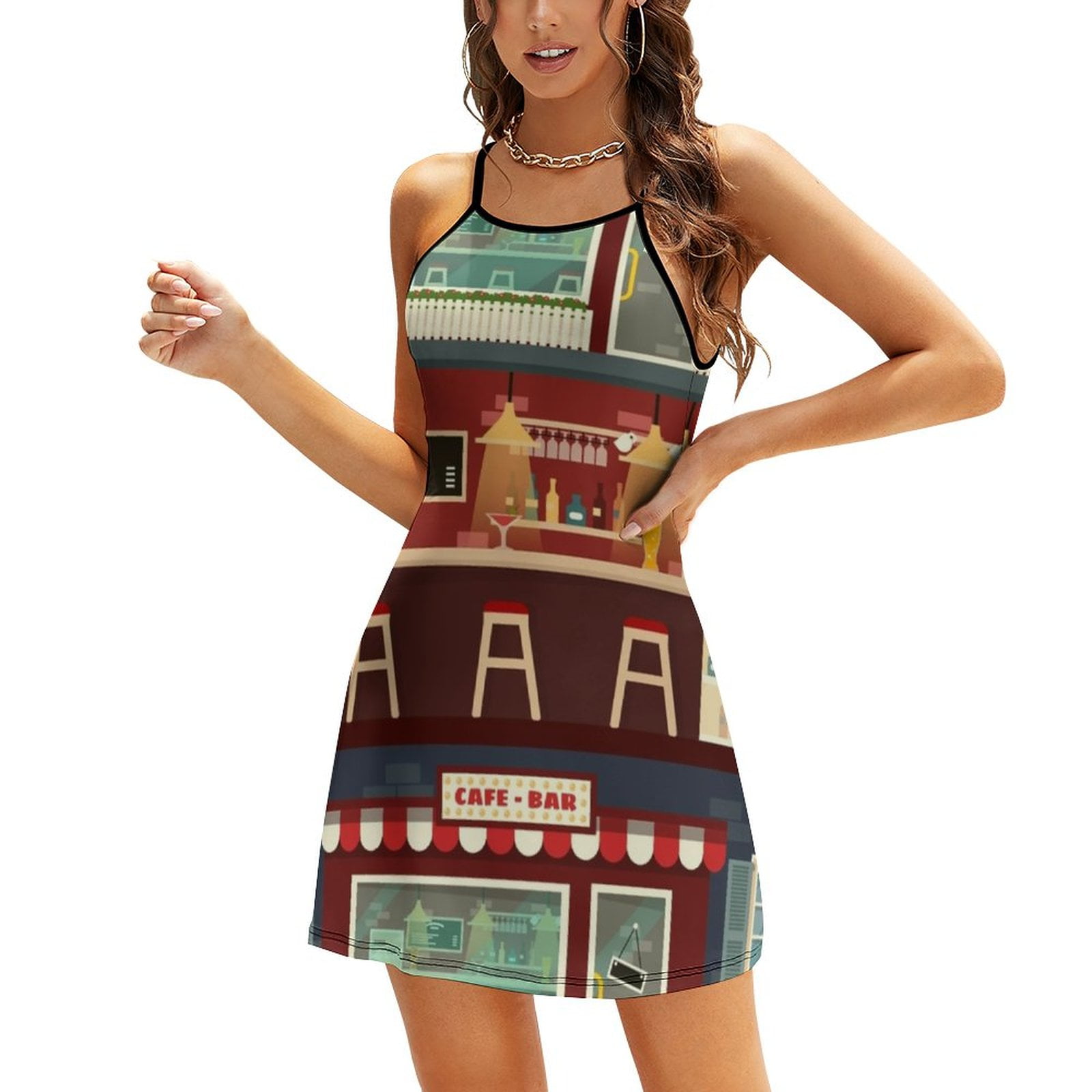 Cafe-Bar Facade And Interior In Flat Style Square Neck Dress Sweet ...